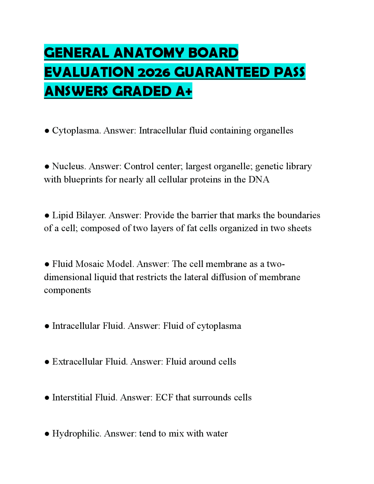 GENERAL ANATOMY BOARD EVALUATION 2026 GUARANTEED PASS ANSWERS GRADED A+ ...