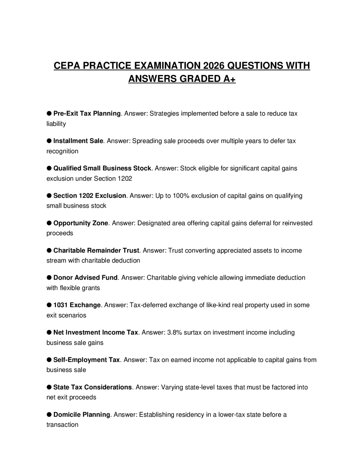 CEPA PRACTICE EXAMINATION 2026 QUESTIONS WITH ANSWERS GRADED A+ | Exams ...