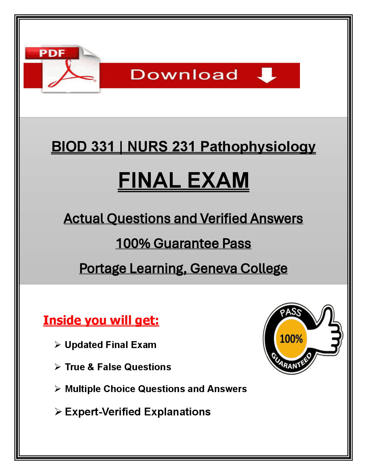BIOD 331 / NURS 231 Final Exam (2 Versions) (2026 / 2027 ...