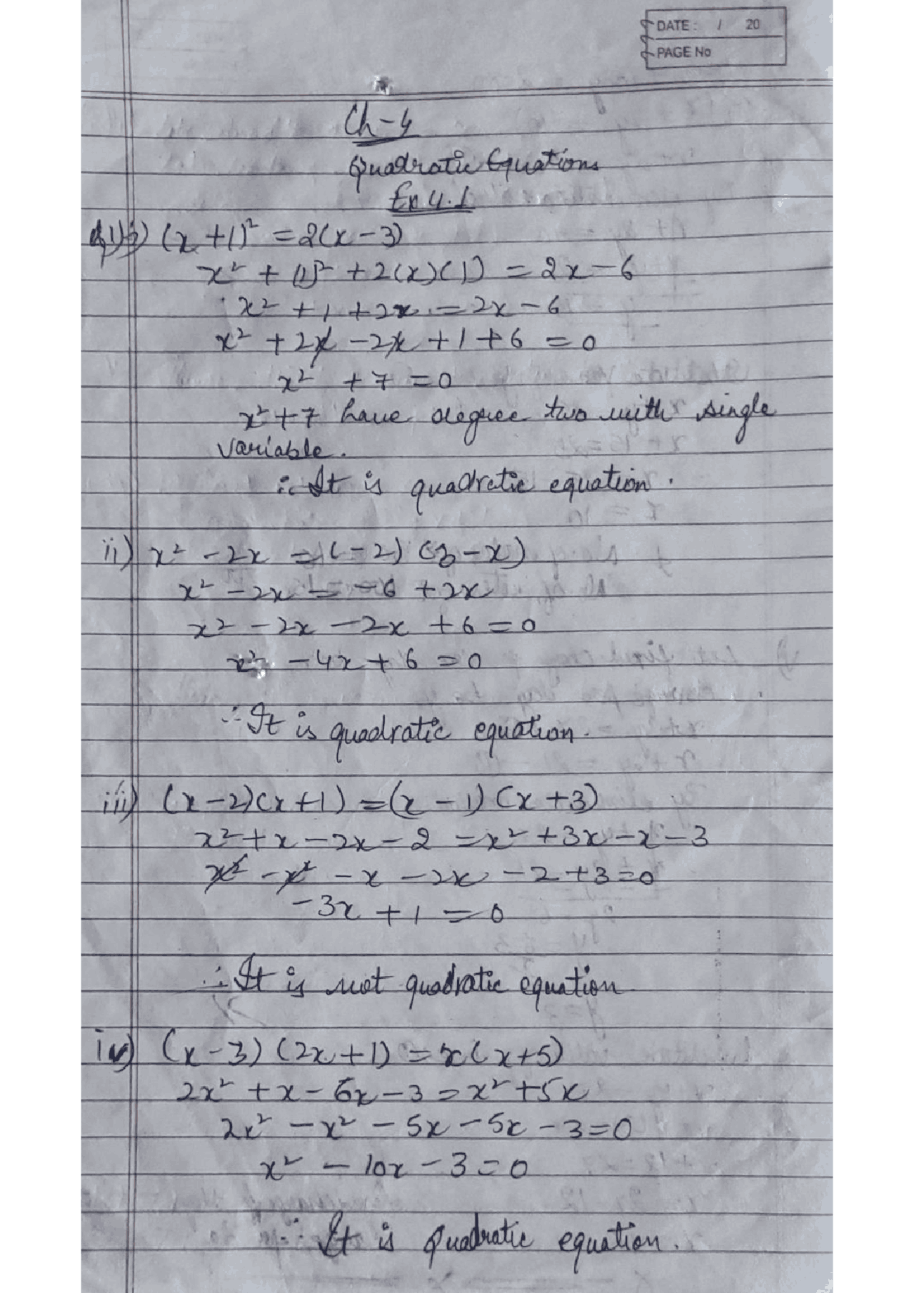 A quadratic equation is a polynomial equation in one variable where the ...