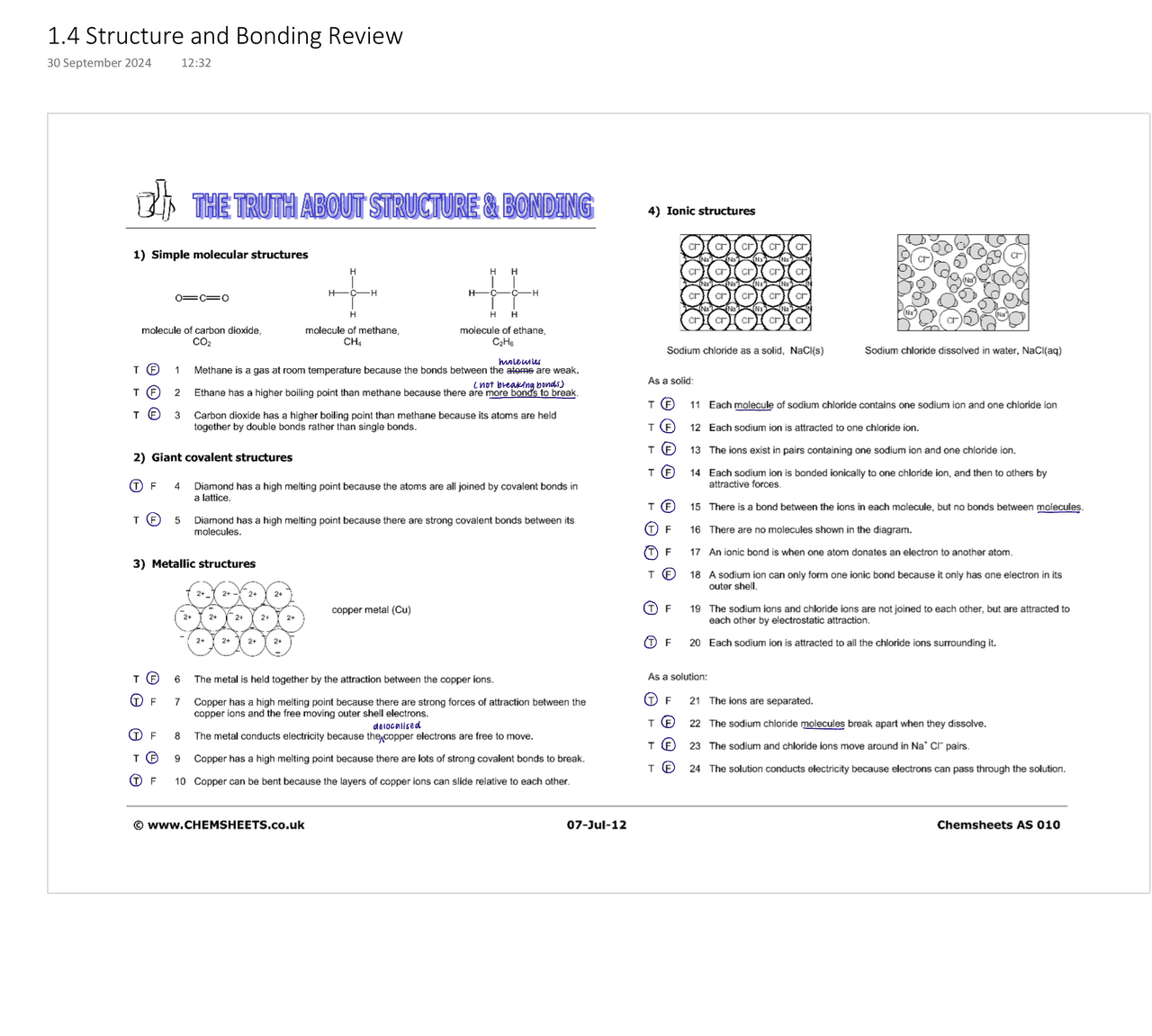 1.4 Structure and Bonding Review wO .pdf | Lecture notes Chemistry ...