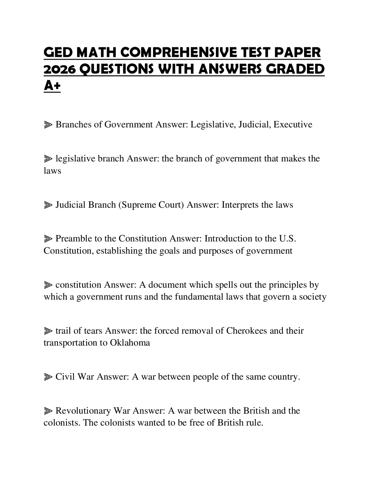 GED MATH COMPREHENSIVE TEST PAPER 2026 QUESTIONS WITH ANSWERS GRADED A+ ...