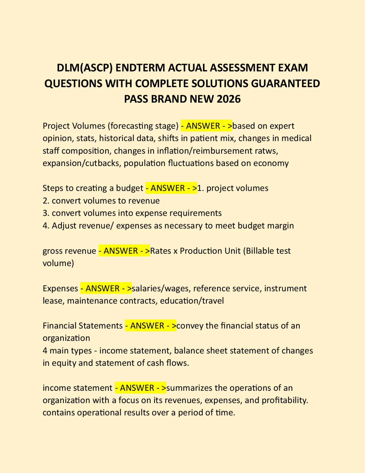 DLM(ASCP) ENDTERM ACTUAL ASSESSMENT EXAM QUESTIONS WITH COMPLETE ...