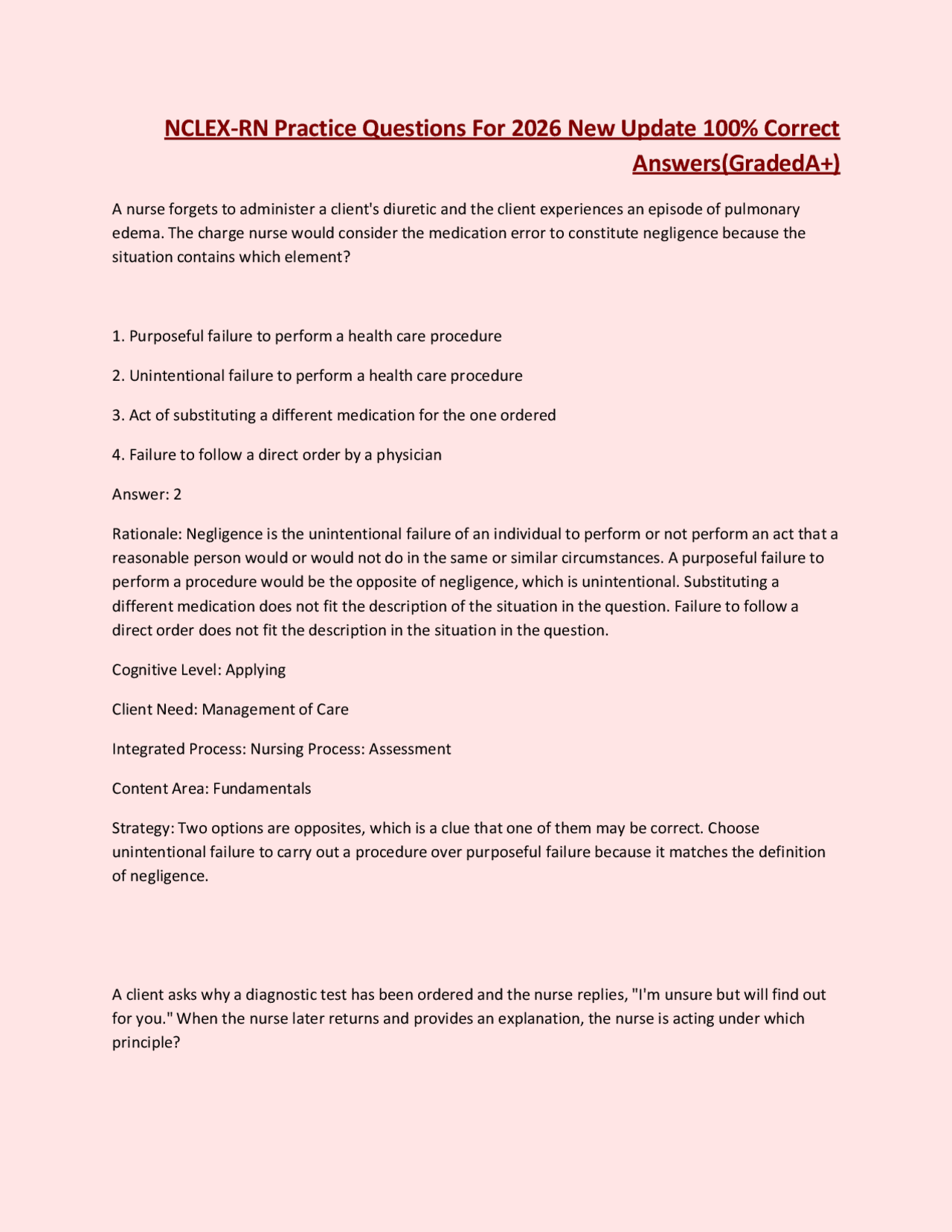 NCLEX-RN Practice Questions For 2026 New Update 100% Correct Answers ...