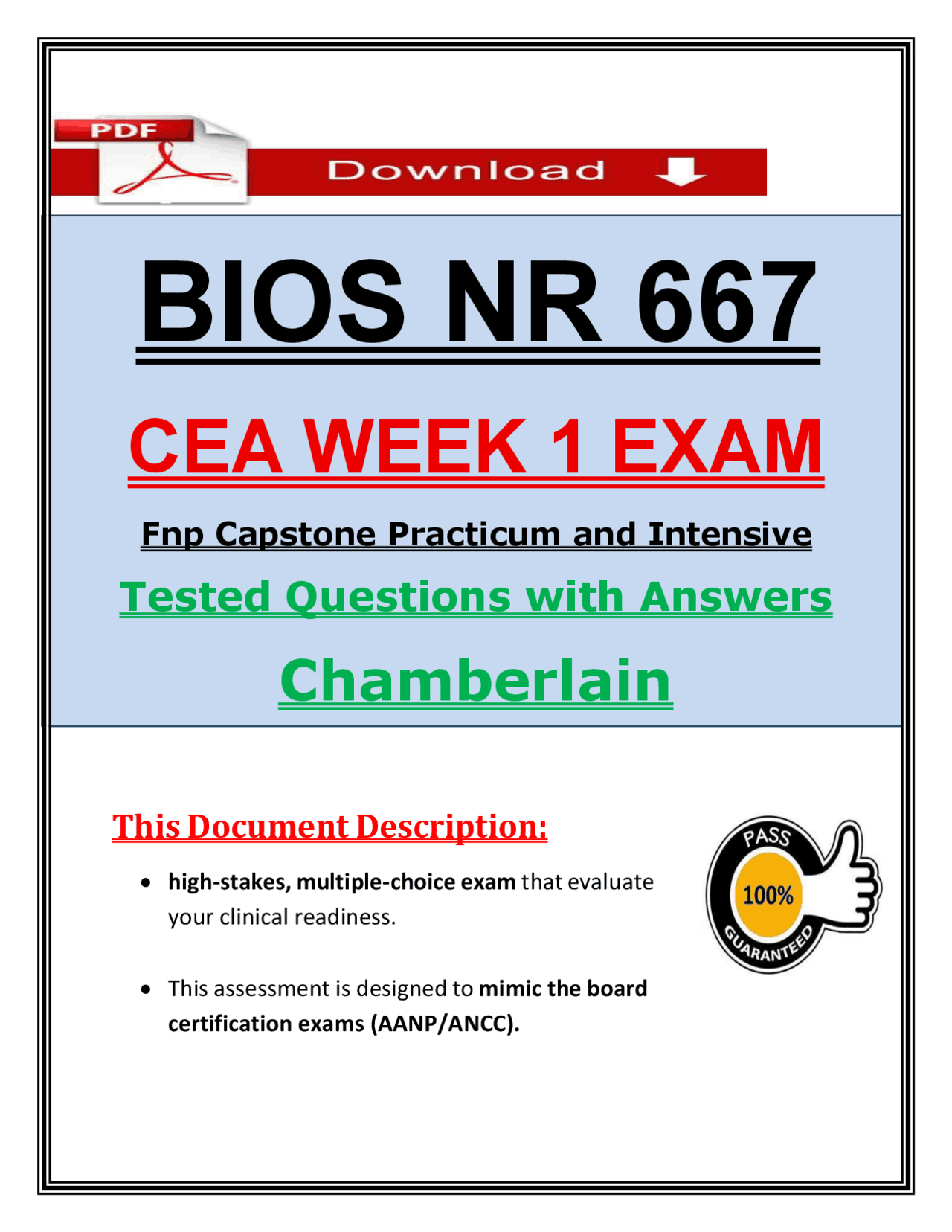 BIOS NR 667 CEA Week 1 Exam | FNP Capstone Practicum & Intensive ...