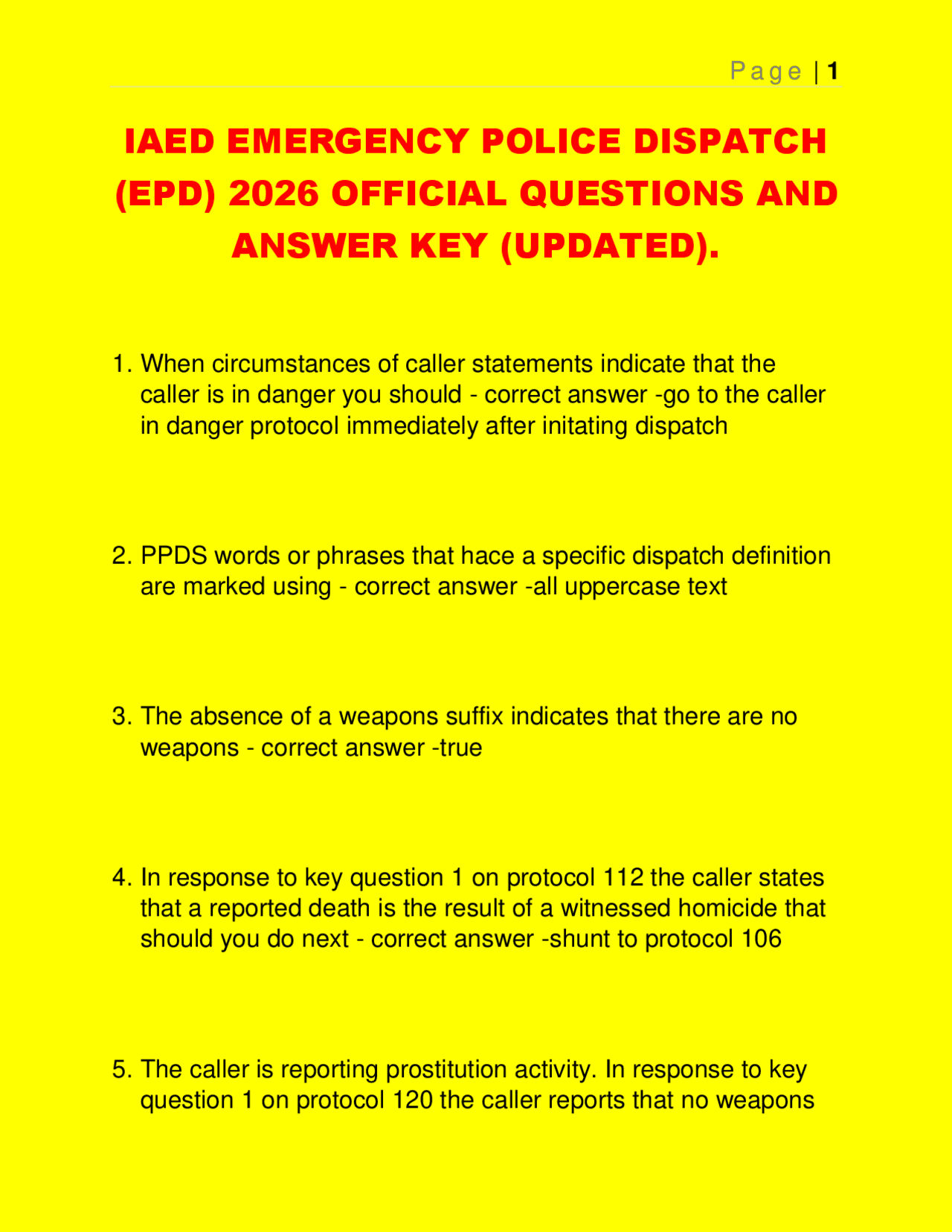 IAED EMERGENCY POLICE DISPATCH (EPD) 2026 OFFICIAL QUESTIONS AND ANSWER ...
