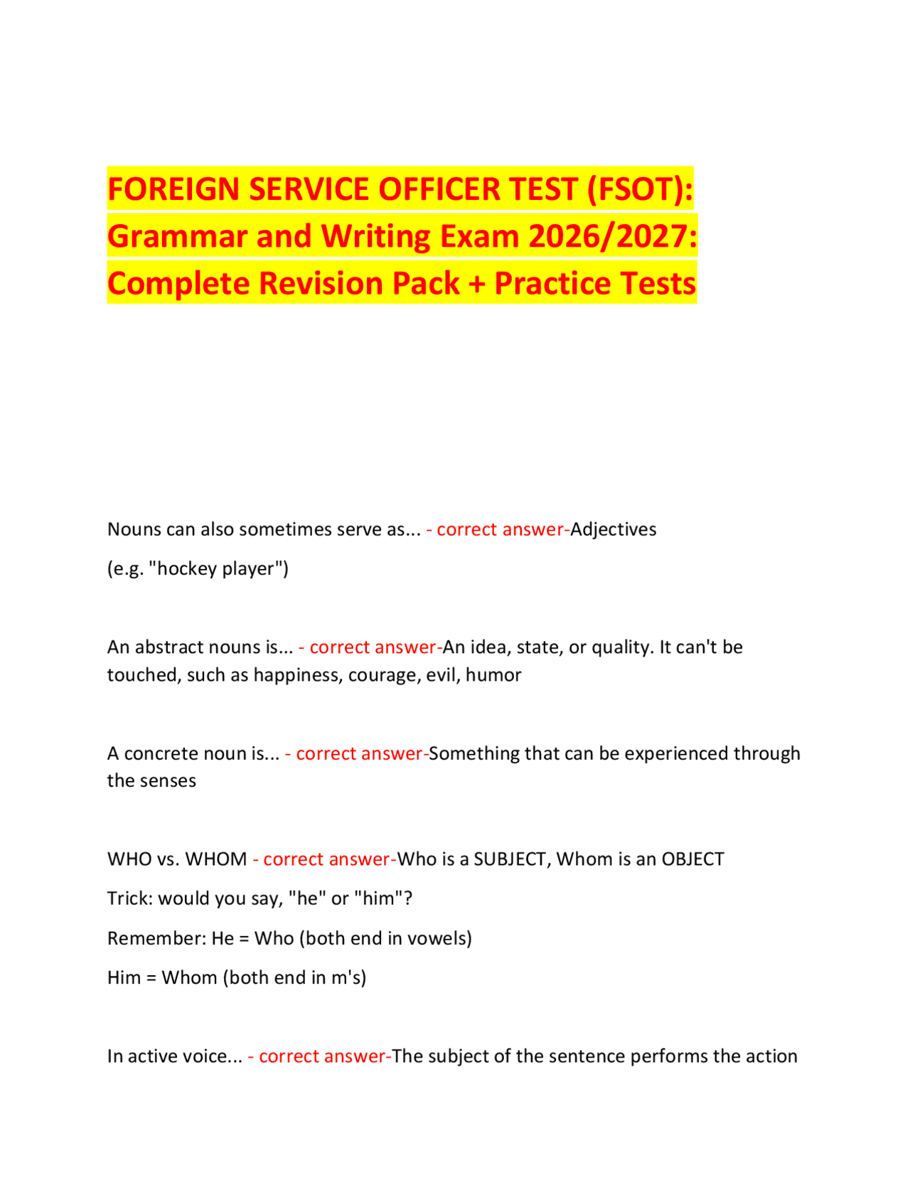 FOREIGN SERVICE OFFICER TEST (FSOT): Grammar and Writing Exam 2026/2027 ...