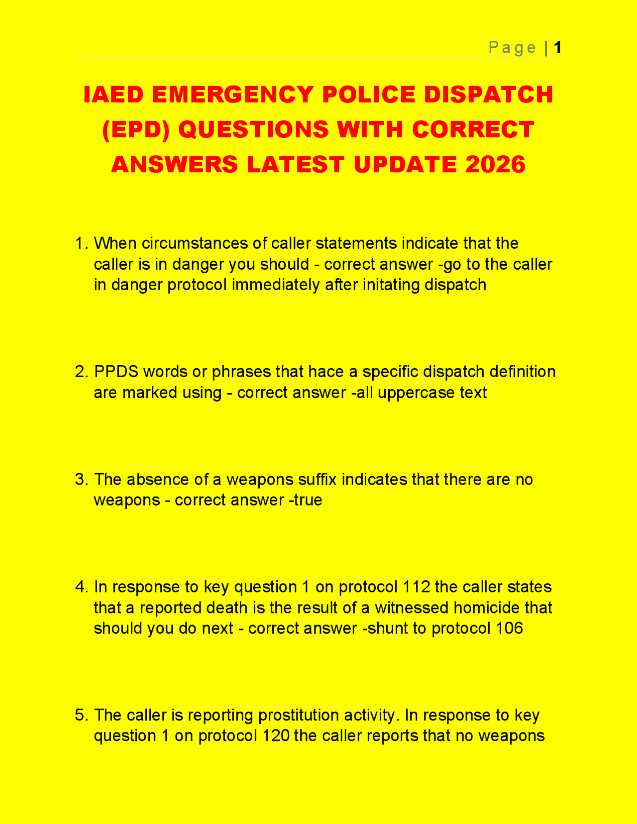 IAED EMERGENCY POLICE DISPATCH (EPD) QUESTIONS WITH CORRECT ANSWERS ...
