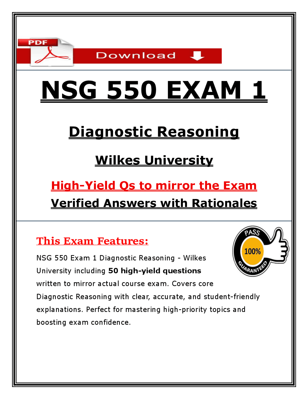 NSG 550 Exam 1 Questions & Answers (2026/2027) | Diagnostic Reasoning ...