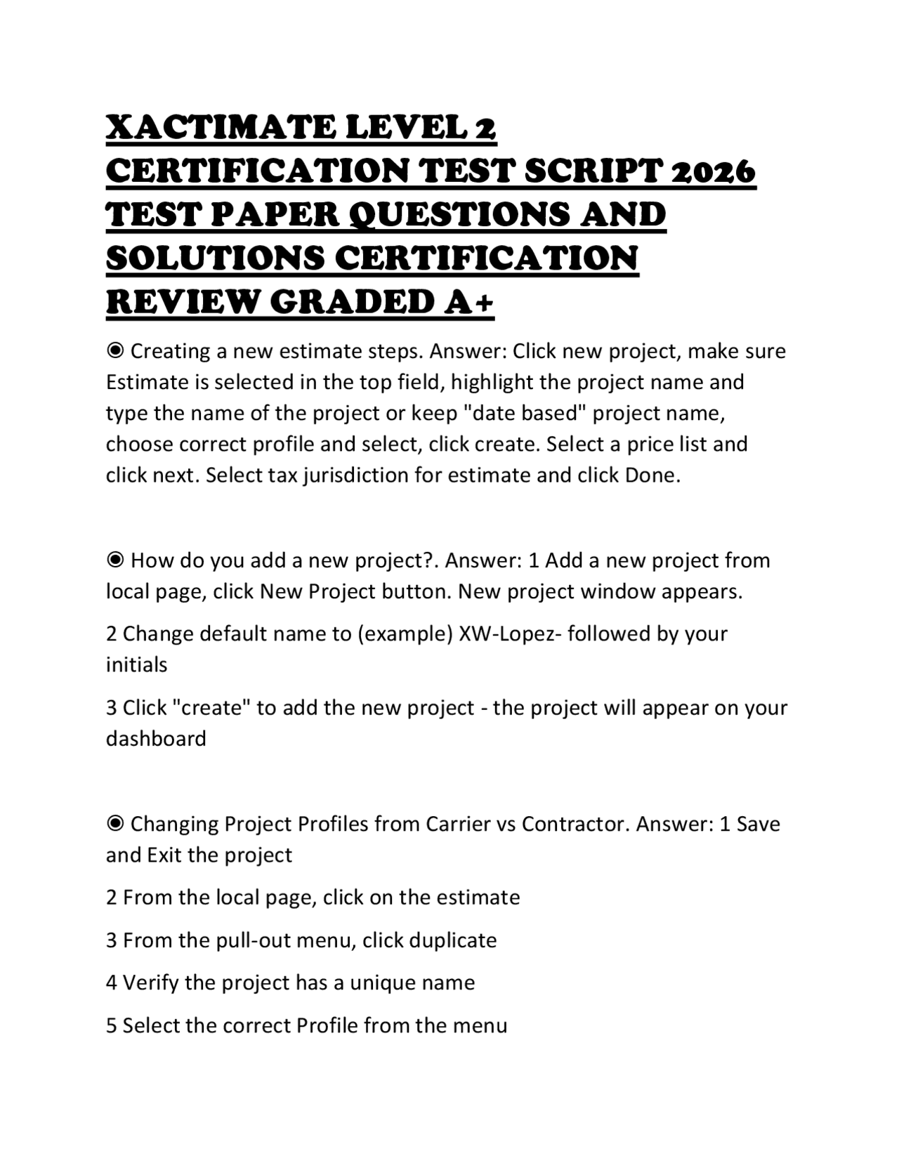 XACTIMATE LEVEL 2 CERTIFICATION TEST SCRIPT 2026 TEST PAPER QUESTIONS ...