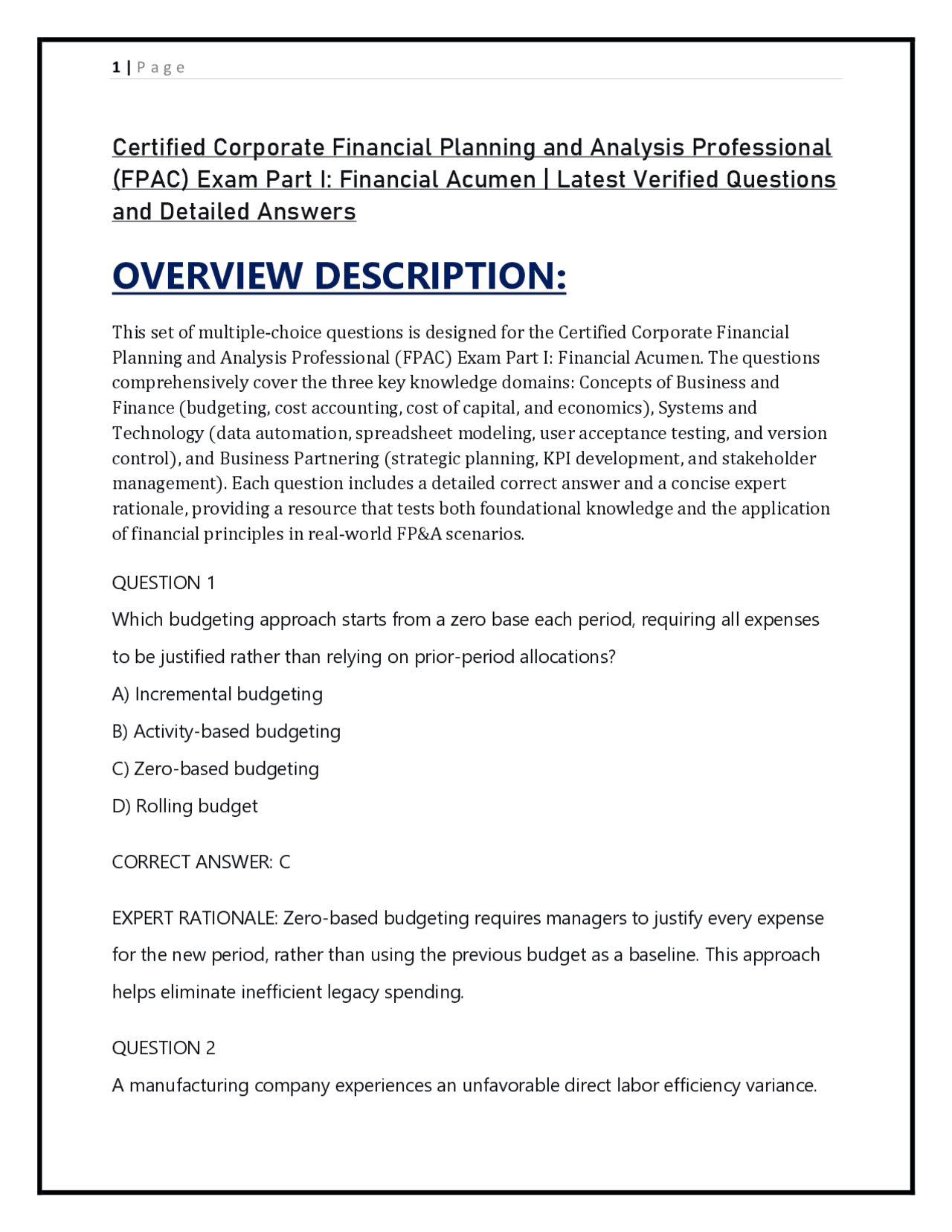 Certified Corporate Financial Planning and Analysis Professional Exam ...