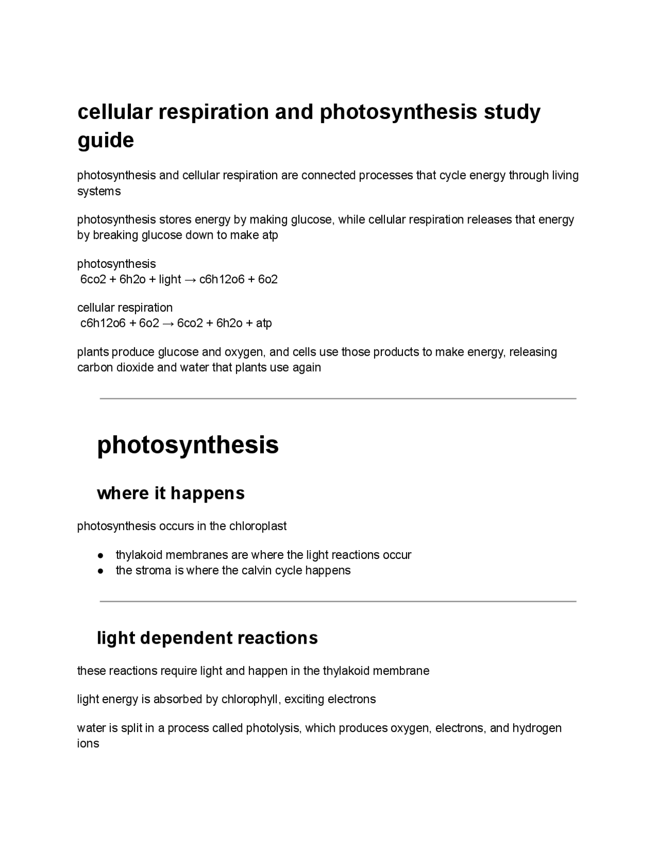 Cellular Respiration and Photosynthesis study guide for highschoolers ...