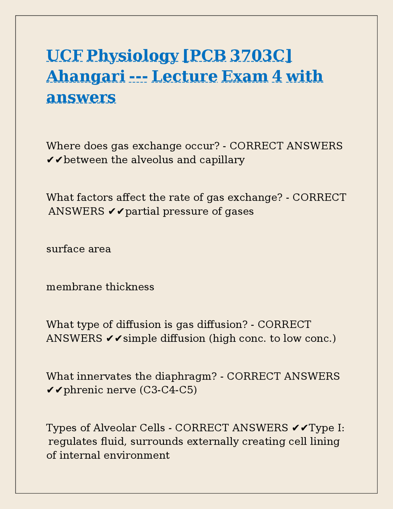 UCF Physiology [PCB 3703C] Ahangari --- Lecture Exam 4 with answers ...