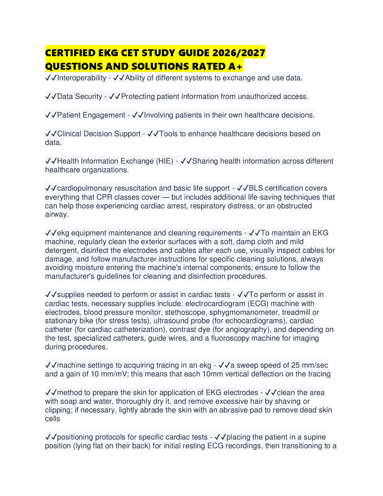 CERTIFIED EKG CET STUDY GUIDE 2026/2027 QUESTIONS AND SOLUTIONS RATED ...