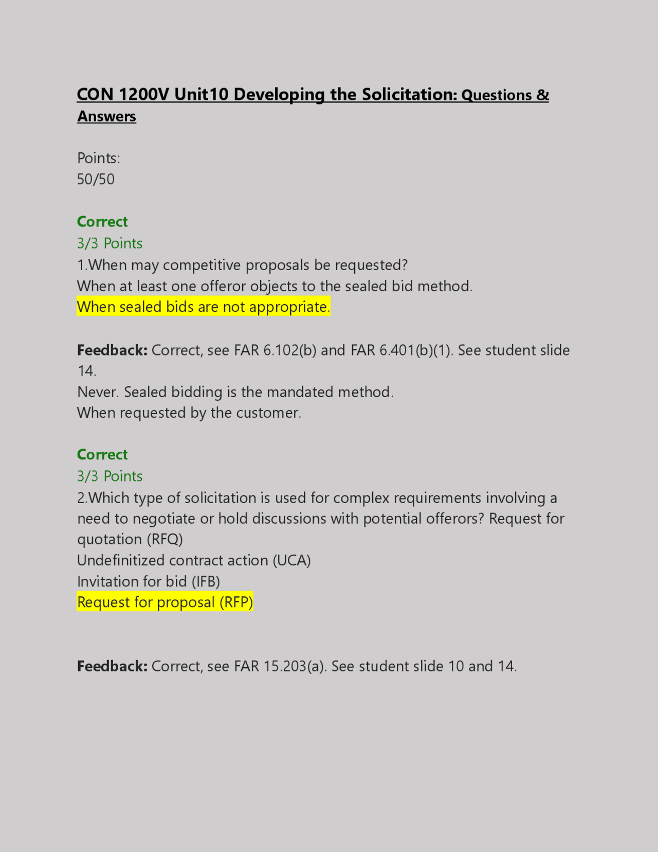CON 1200V Unit 10 | Developing the Solicitation| Questions & Answers ...