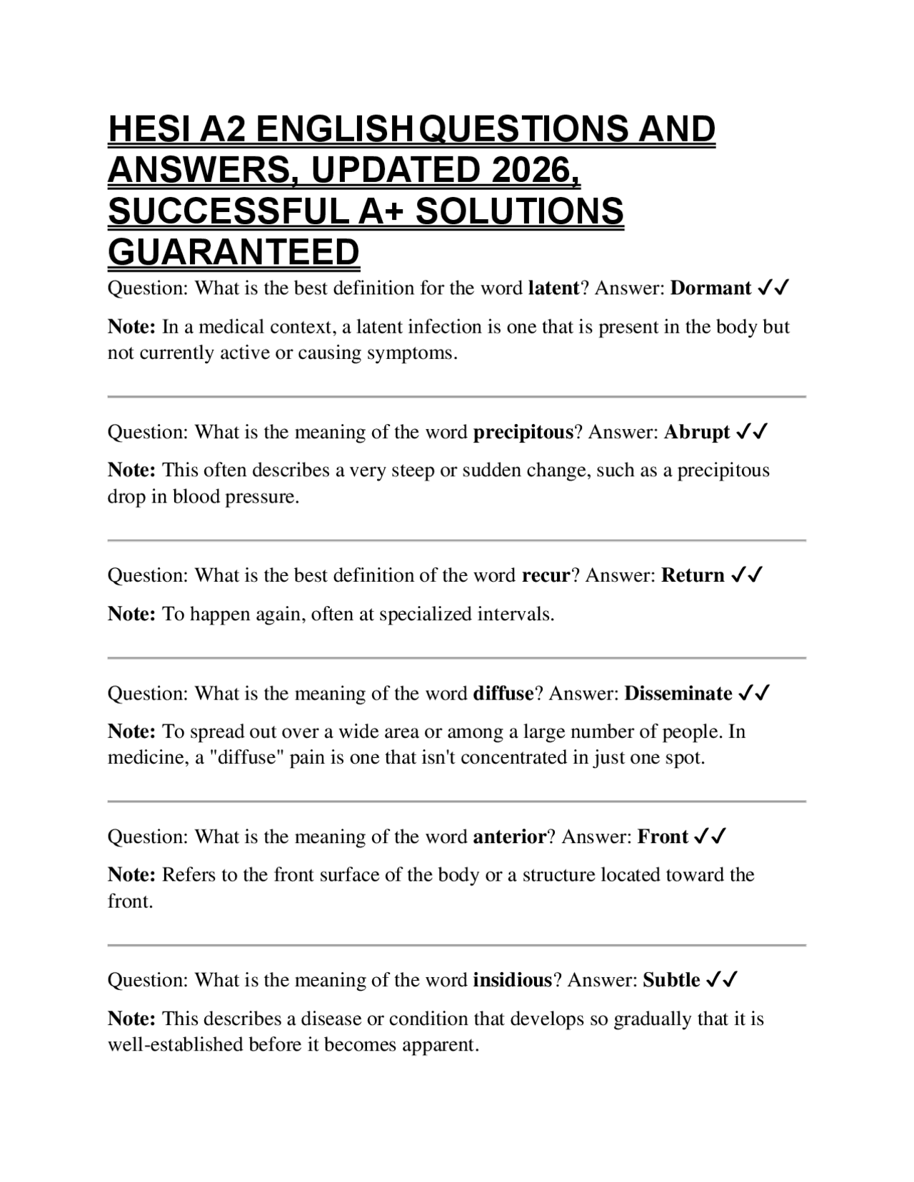 HESI A2 ENGLISH QUESTIONS AND ANSWERS, UPDATED 2026, SUCCESSFUL A+ ...