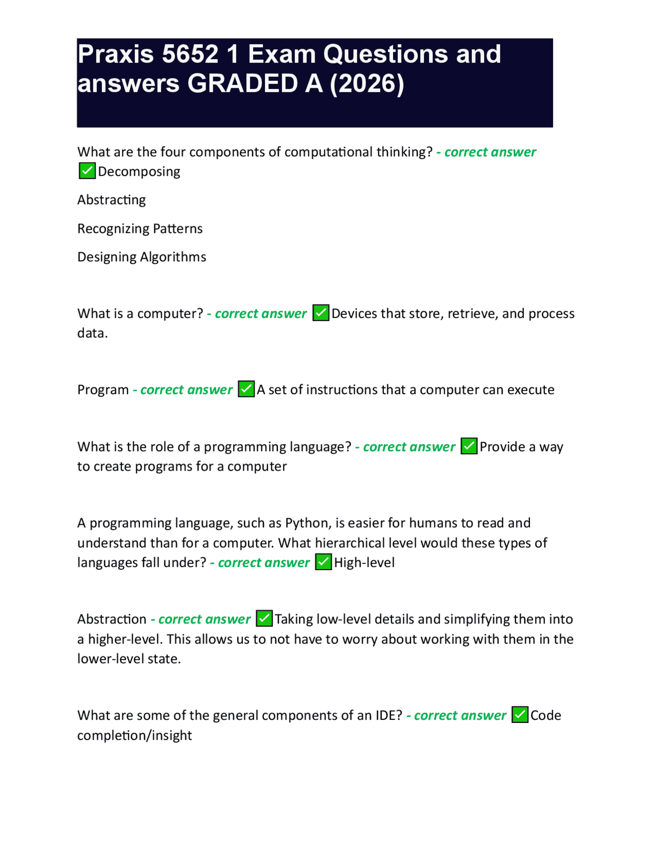 Praxis 5652 1 Exam Questions and answers GRADED A (2026).pdf | Exams ...