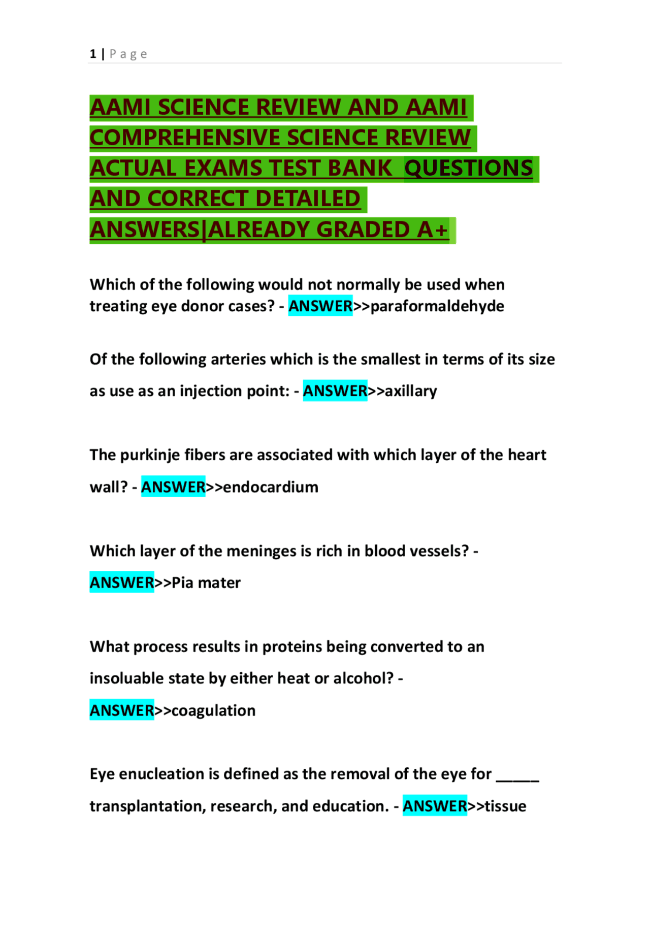 AAMI SCIENCE REVIEW AND AAMI COMPREHENSIVE SCIENCE REVIEW ACTUAL EXAMS ...