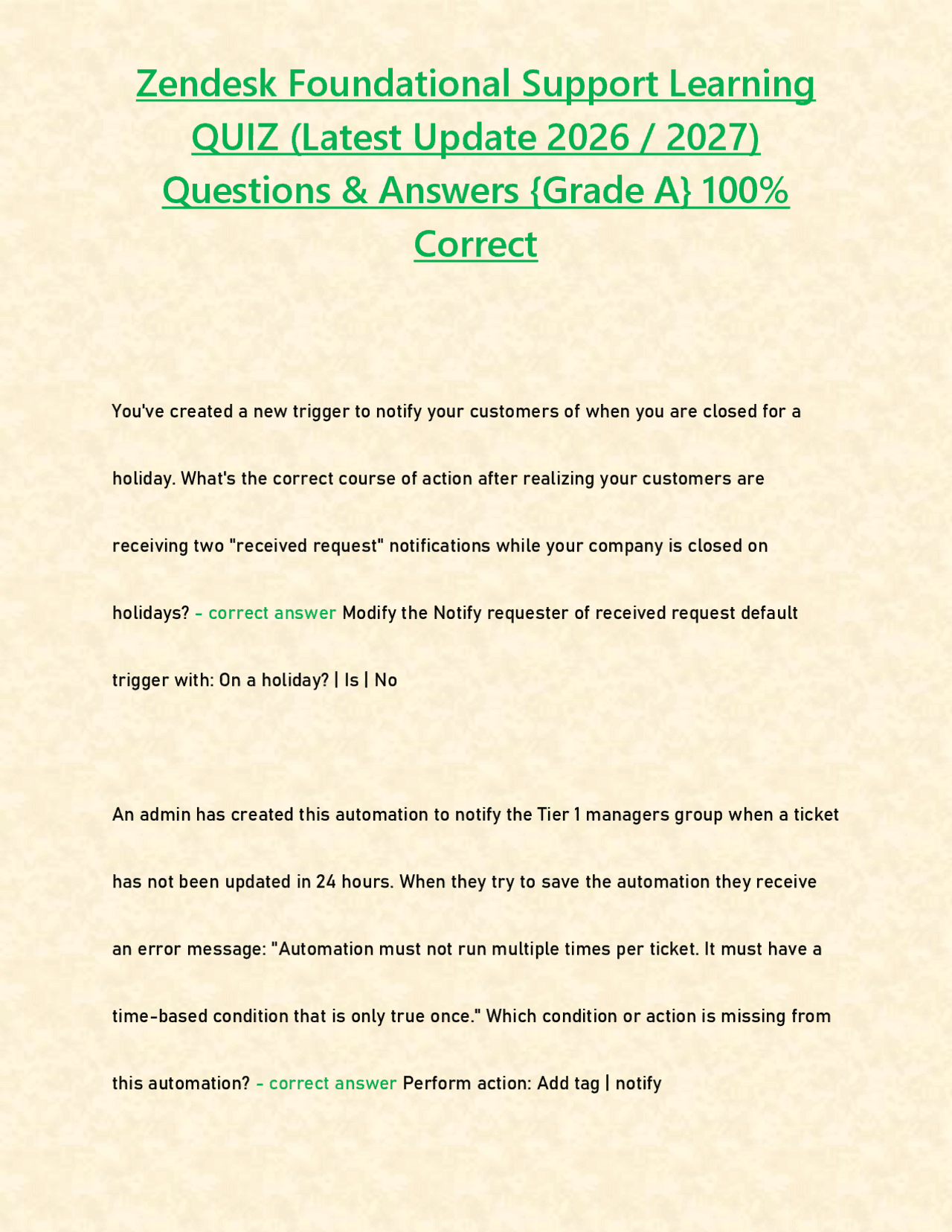 Zendesk Foundational Support Learning QUIZ (Latest Update 2026 / 2027 ...