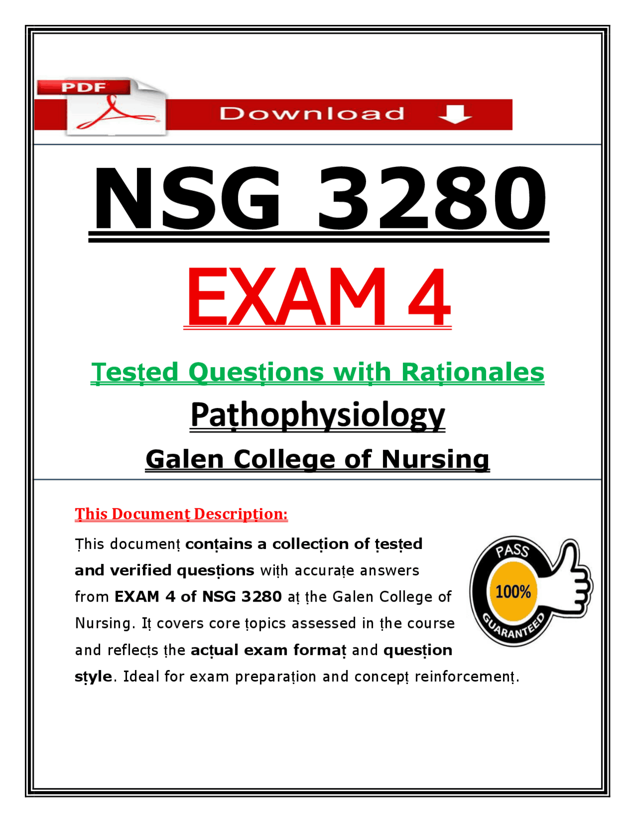 NSG 3280 Exam 4 Questions & Answers (2026/2027) | Pathophysiology ...
