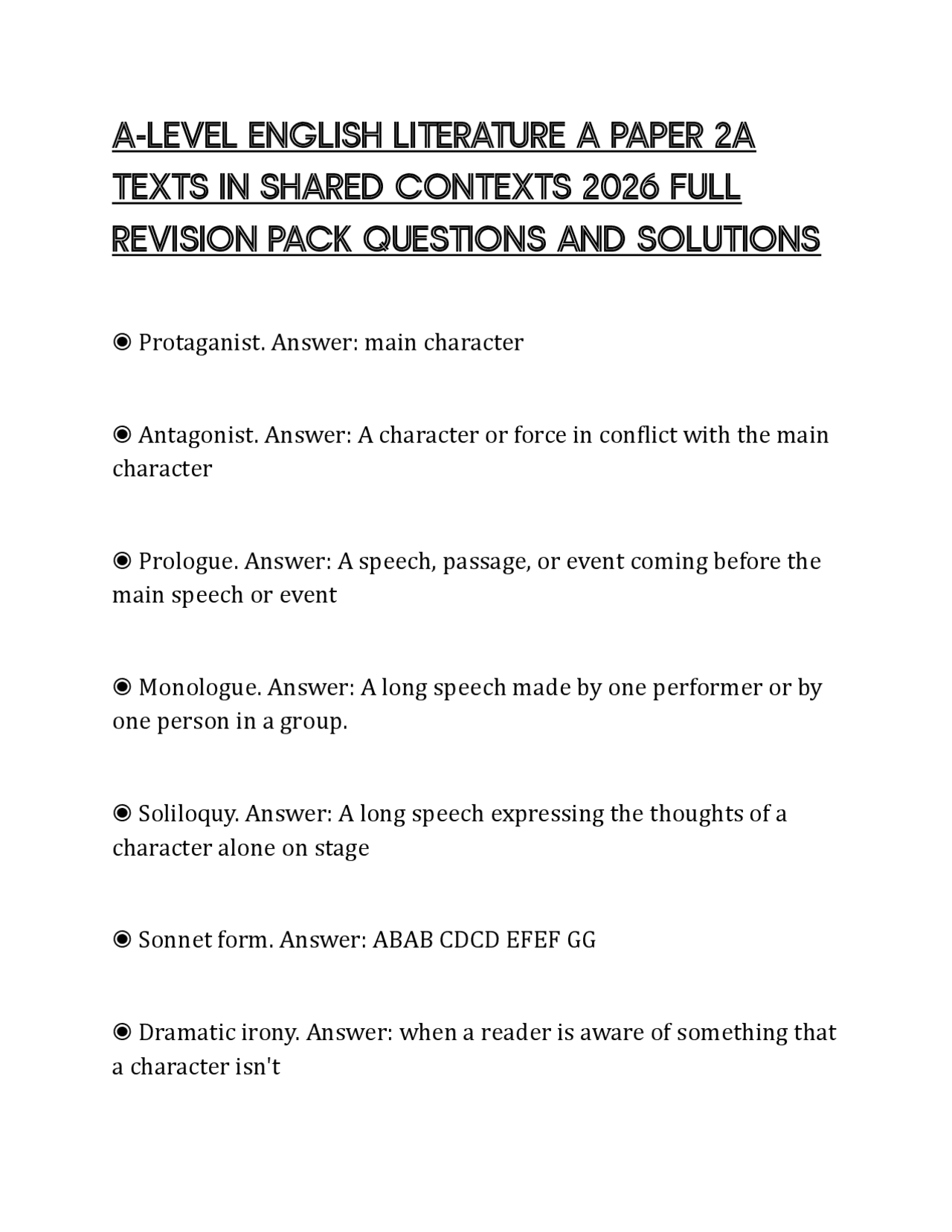 A-LEVEL ENGLISH LITERATURE A PAPER 2A TEXTS IN SHARED CONTEXTS 2026 ...
