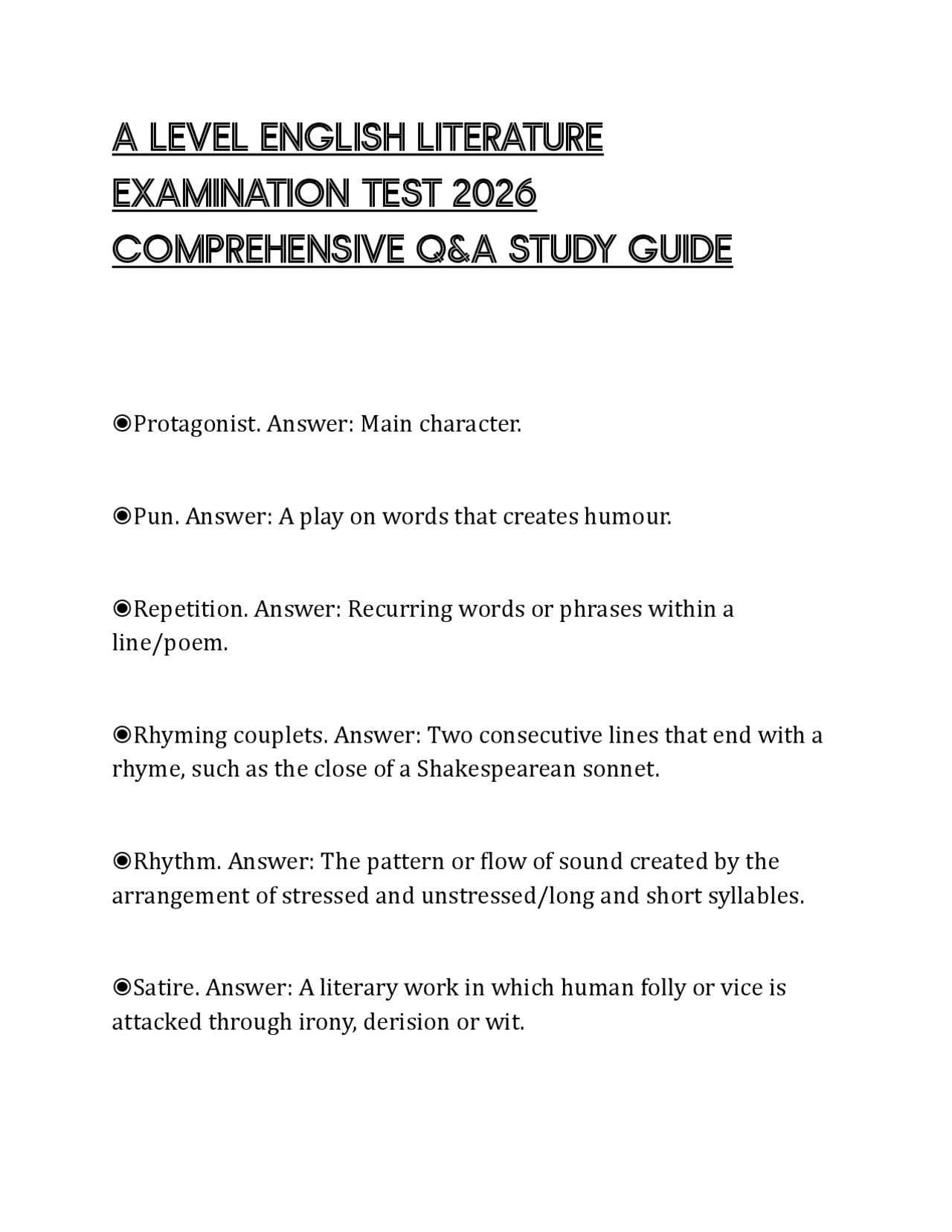 A LEVEL ENGLISH LITERATURE EXAMINATION TEST 2026 COMPREHENSIVE Q&A ...