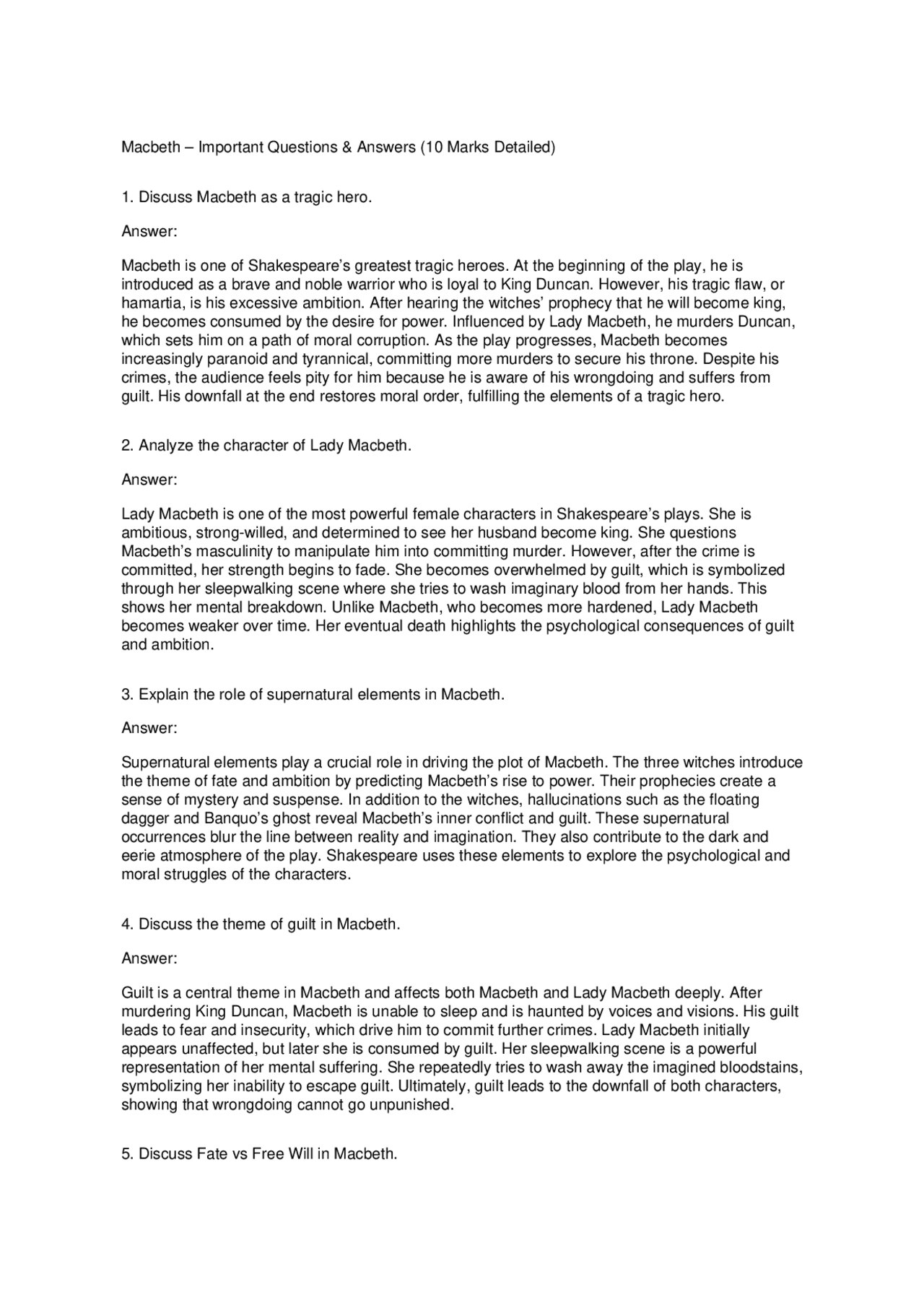 “Macbeth Important Questions & Answers (5 Marks) | Detailed Exam Notes ...