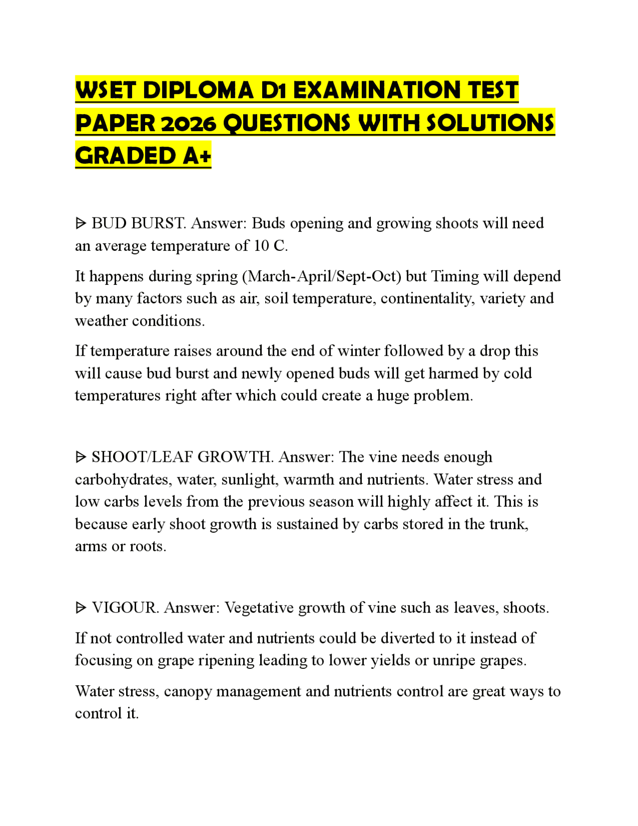 WSET DIPLOMA D1 EXAMINATION TEST PAPER 2026 QUESTIONS WITH SOLUTIONS ...