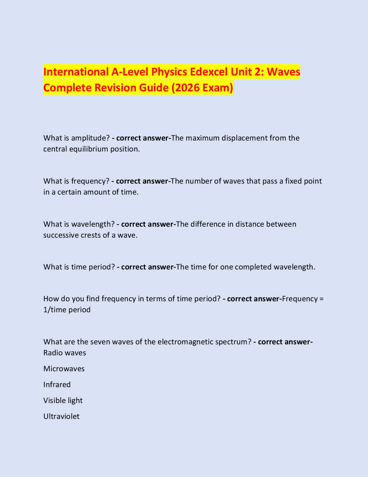 International A-Level Physics Edexcel Unit 2: Waves Complete Revision ...