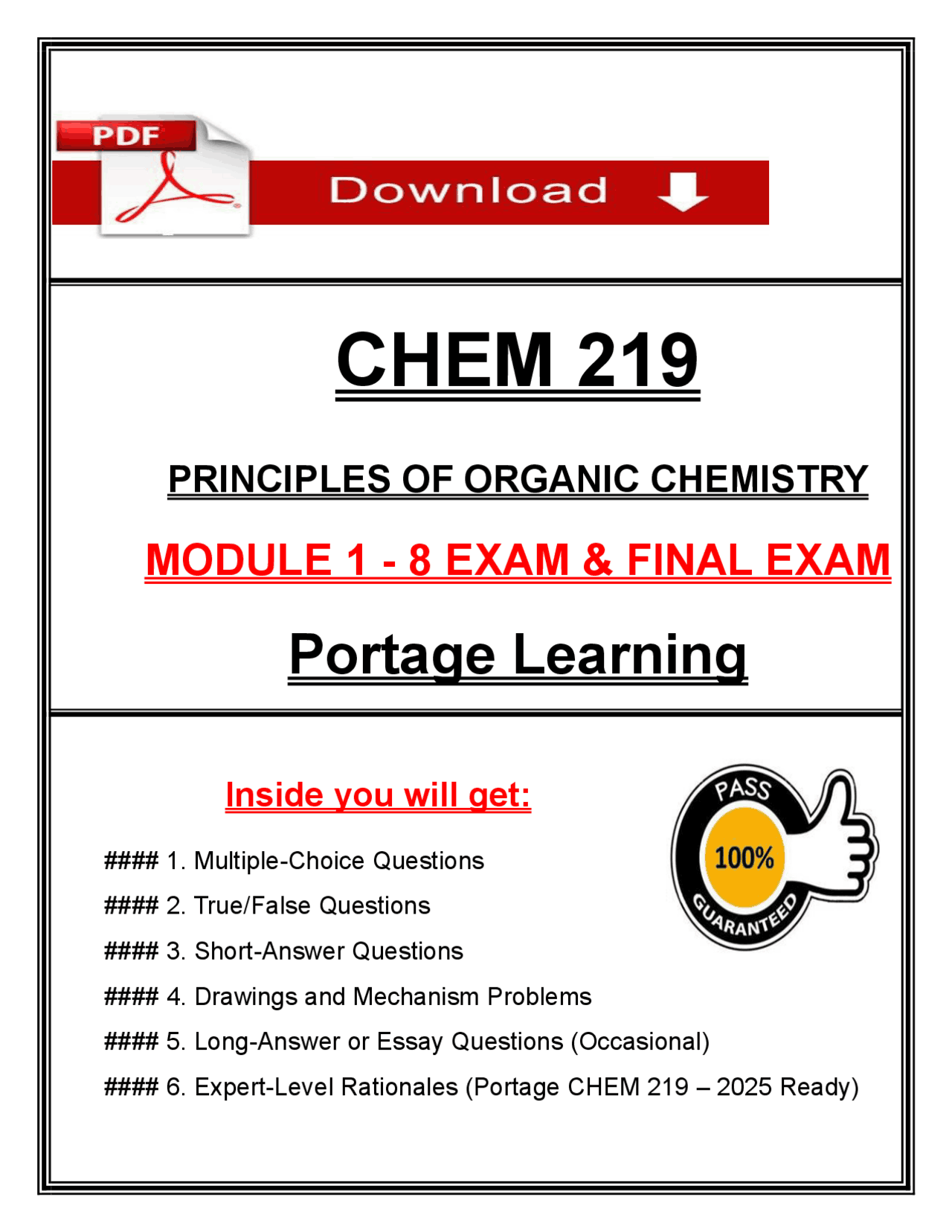 CHEM 219 Modules 1-8 & Final Exam - Portage Organic Chemistry Bundle ...
