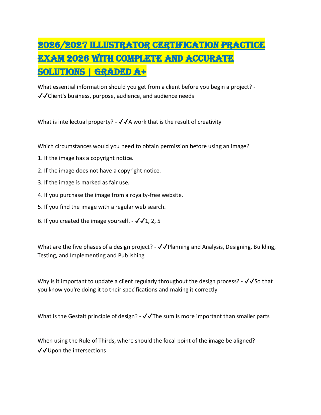 2026/2027 Illustrator Certification Practice Exam 2026 With Complete ...