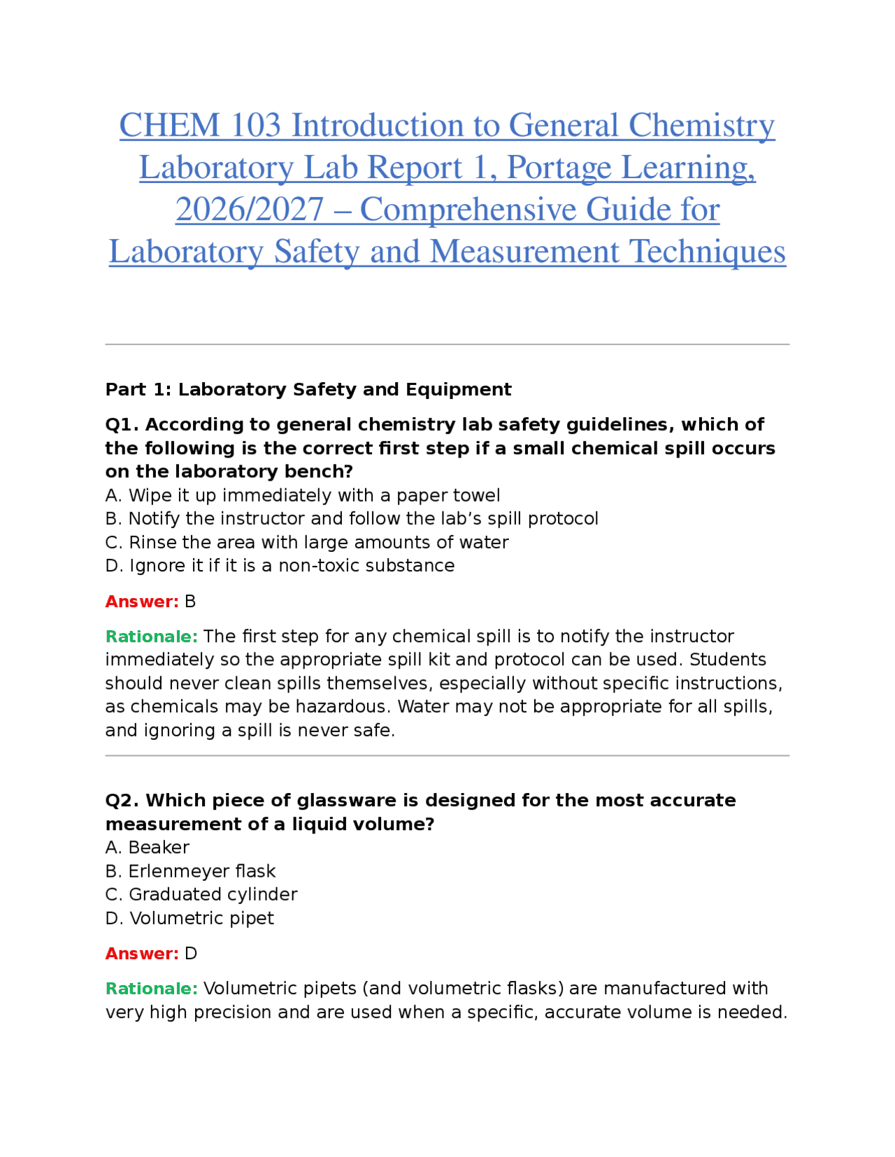 CHEM 103 INTRODUCTION TO GENERAL CHEMISTRY LABORATORY LAB REPORT 1 ...