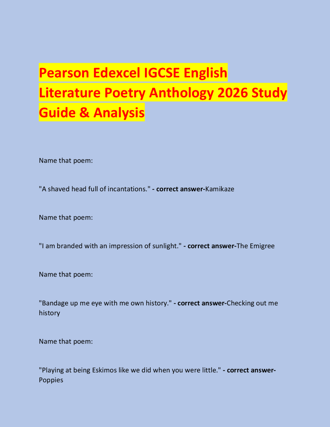Pearson Edexcel IGCSE English Literature Poetry Anthology 2026 Study ...