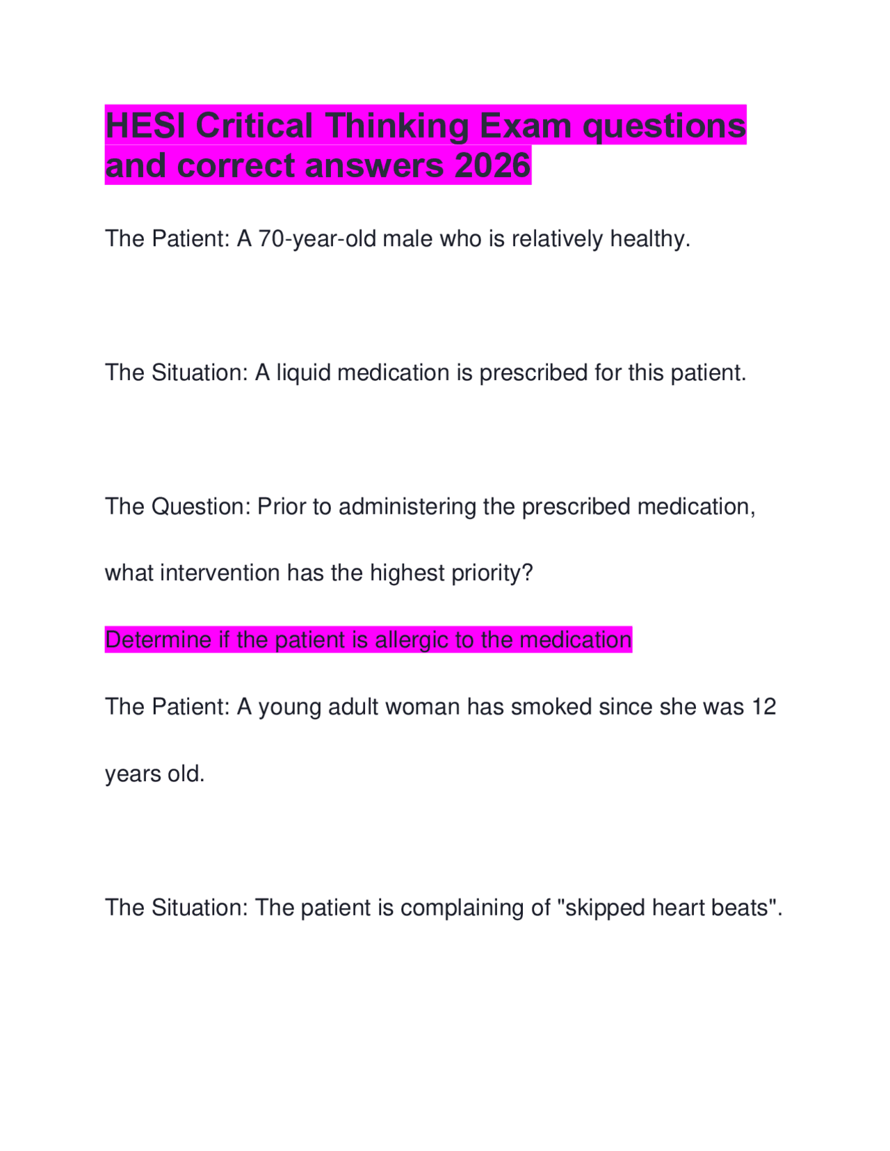 HESI Critical Thinking Exam questions and correct answers 2026 | Exams ...
