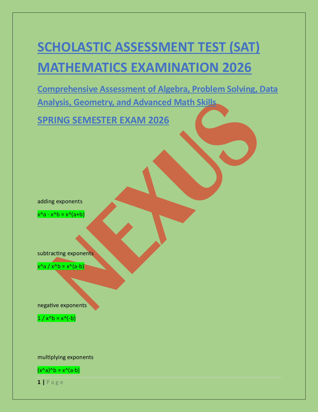SCHOLASTIC ASSESSMENT TEST (SAT) MATHEMATICS EXAMINATION 2026 ...