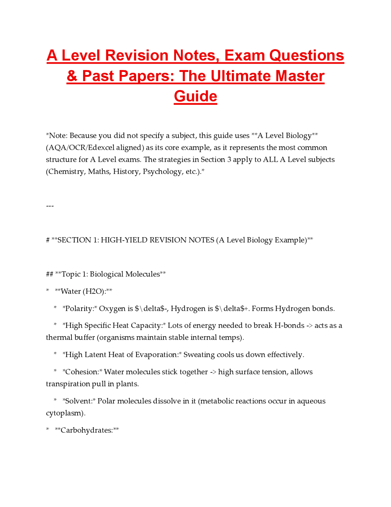 A Level Revision Notes & Exam Questions: Biology Past Papers & Study ...