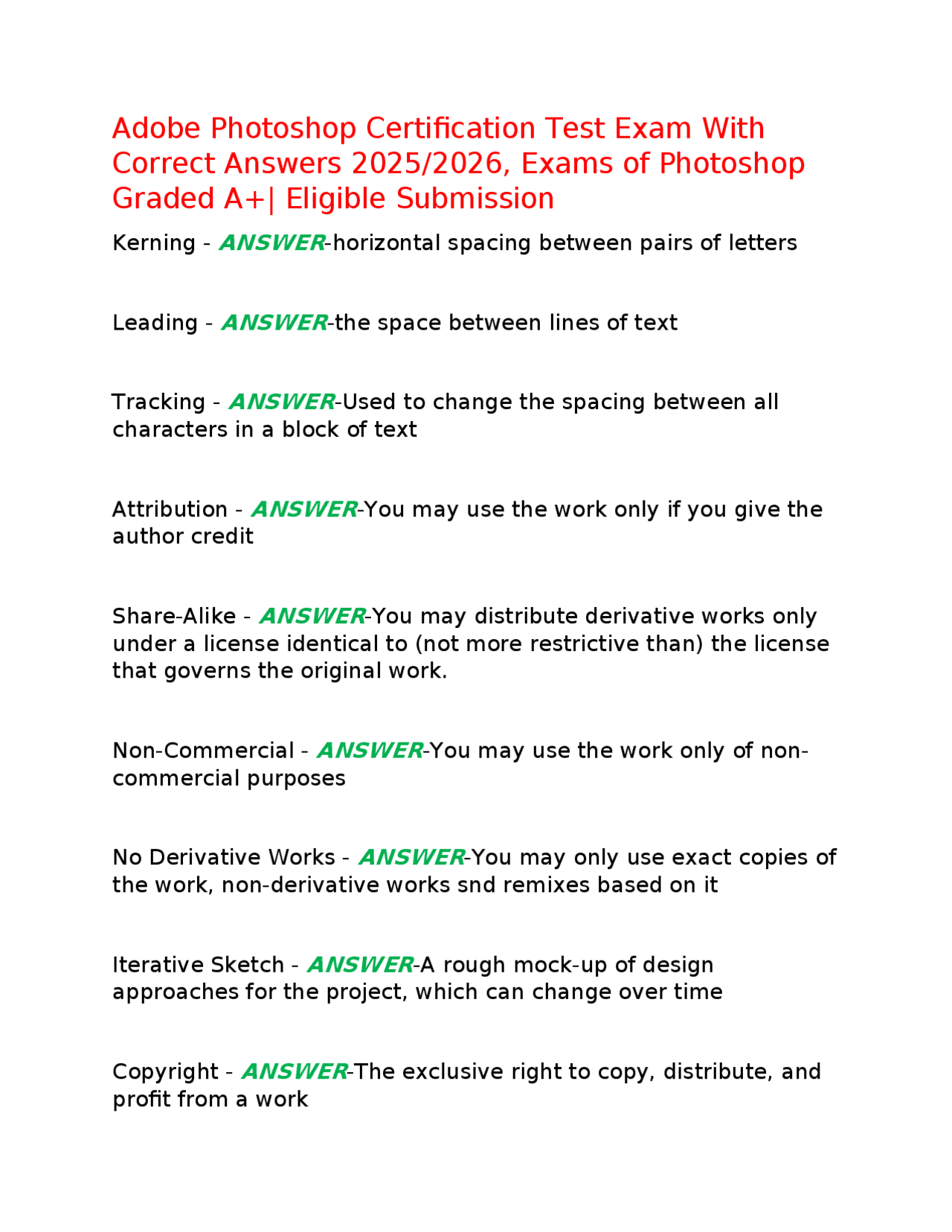 Adobe Photoshop Certification Test Exam With Correct Answers 2025/2026 ...