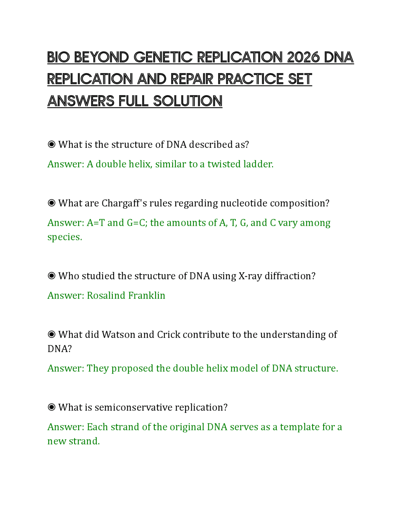 BIO BEYOND GENETIC REPLICATION 2026 DNA REPLICATION AND REPAIR PRACTICE ...