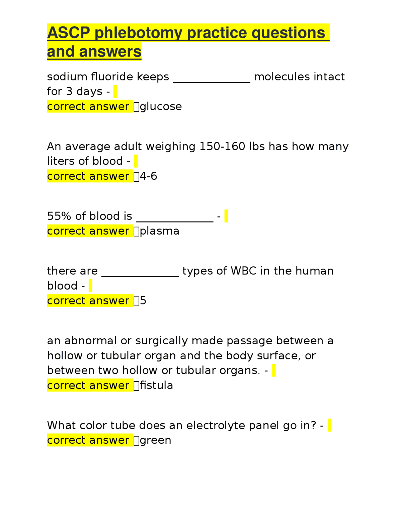 ASCP phlebotomy practice questions and answers | Exams Laboratory ...