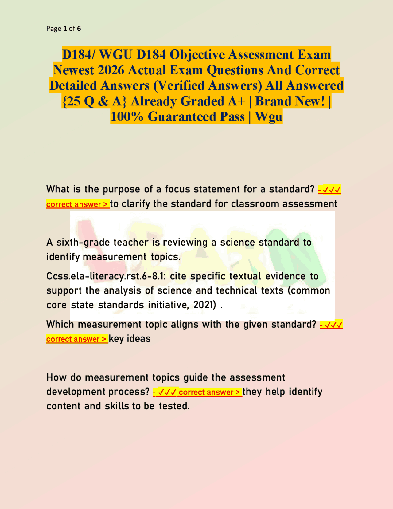WGU D184 Objective Assessment Exam Review Guide 25 Practice Questions ...