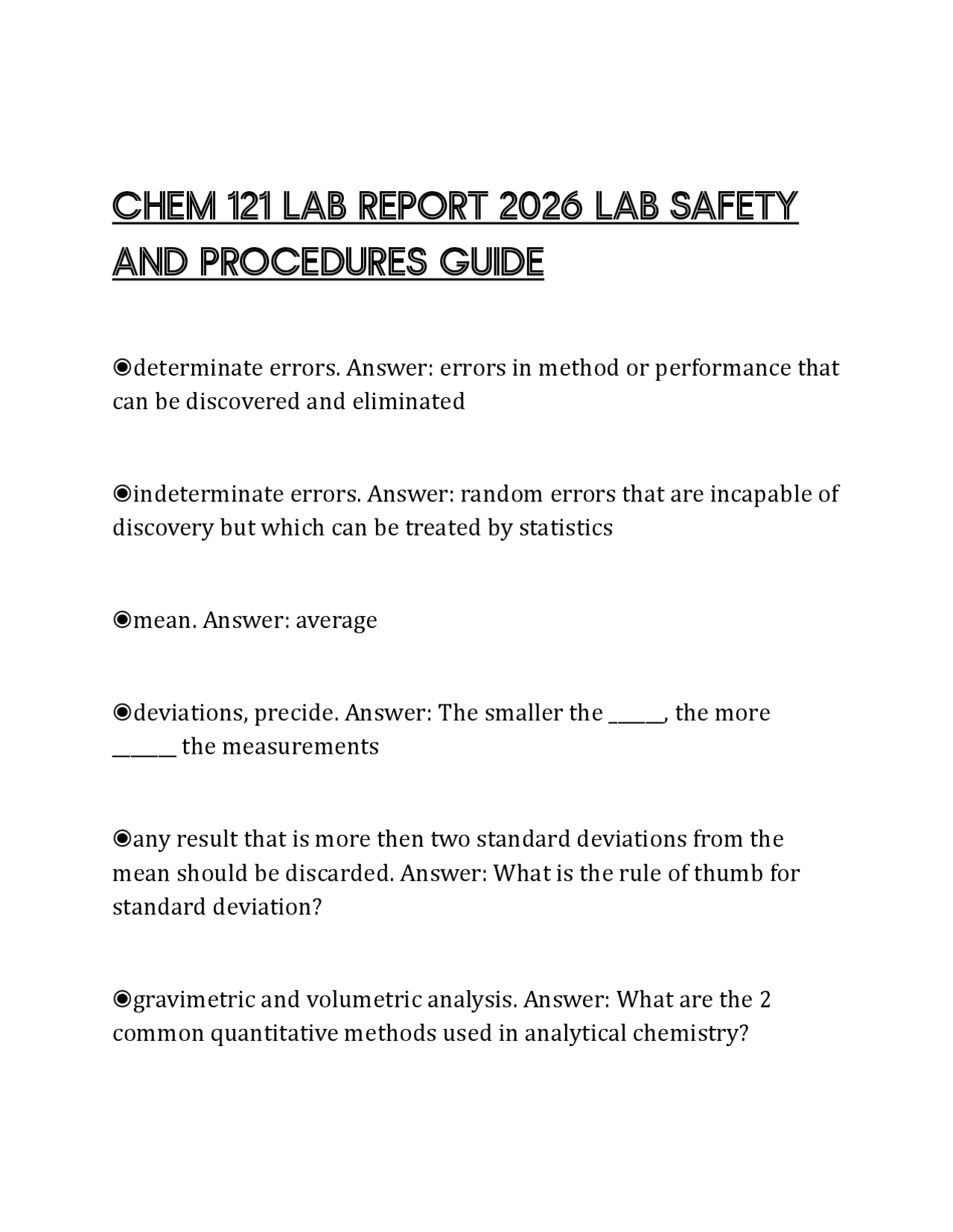 CHEM 121 LAB REPORT 2026 LAB SAFETY AND PROCEDURES GUIDE | Exams ...