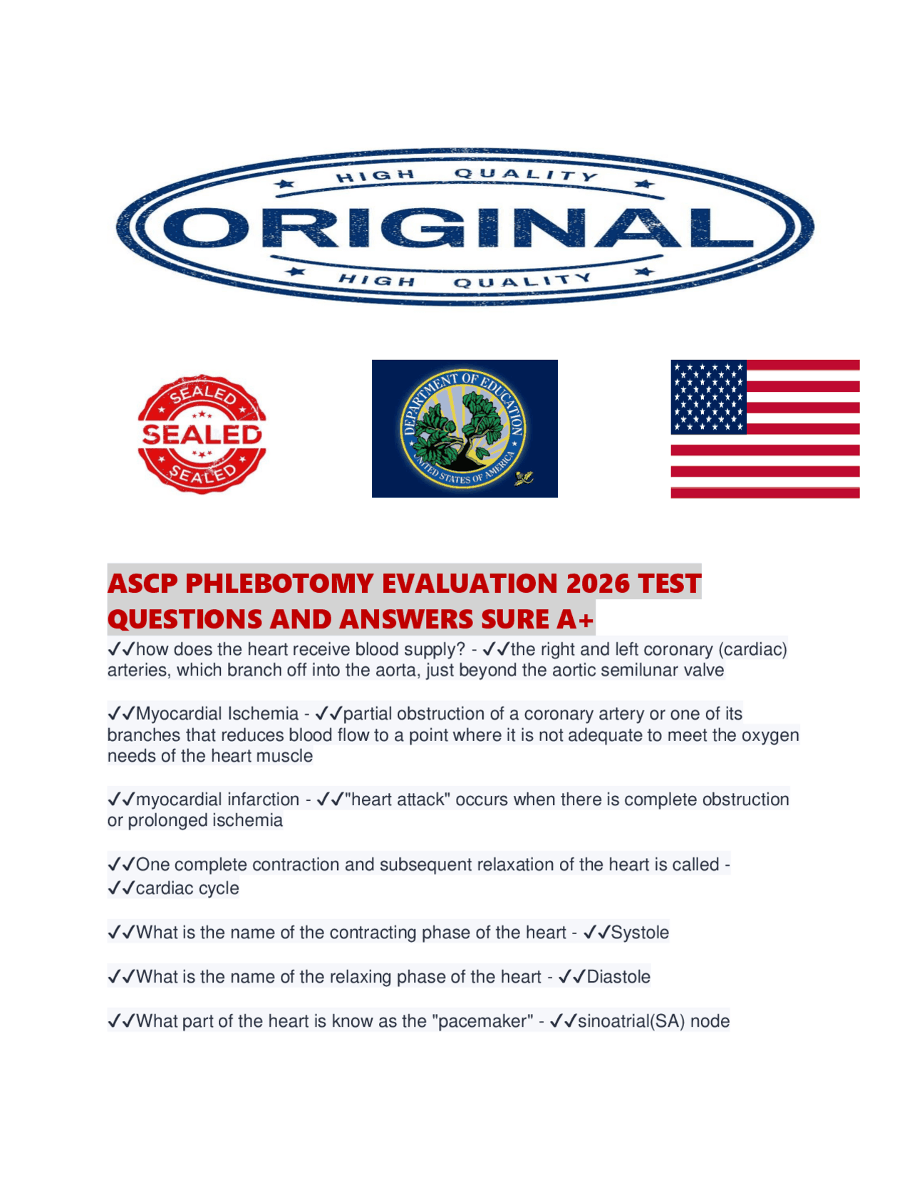 ASCP PHLEBOTOMY EVALUATION 2026 TEST QUESTIONS AND ANSWERS SURE A+ ...