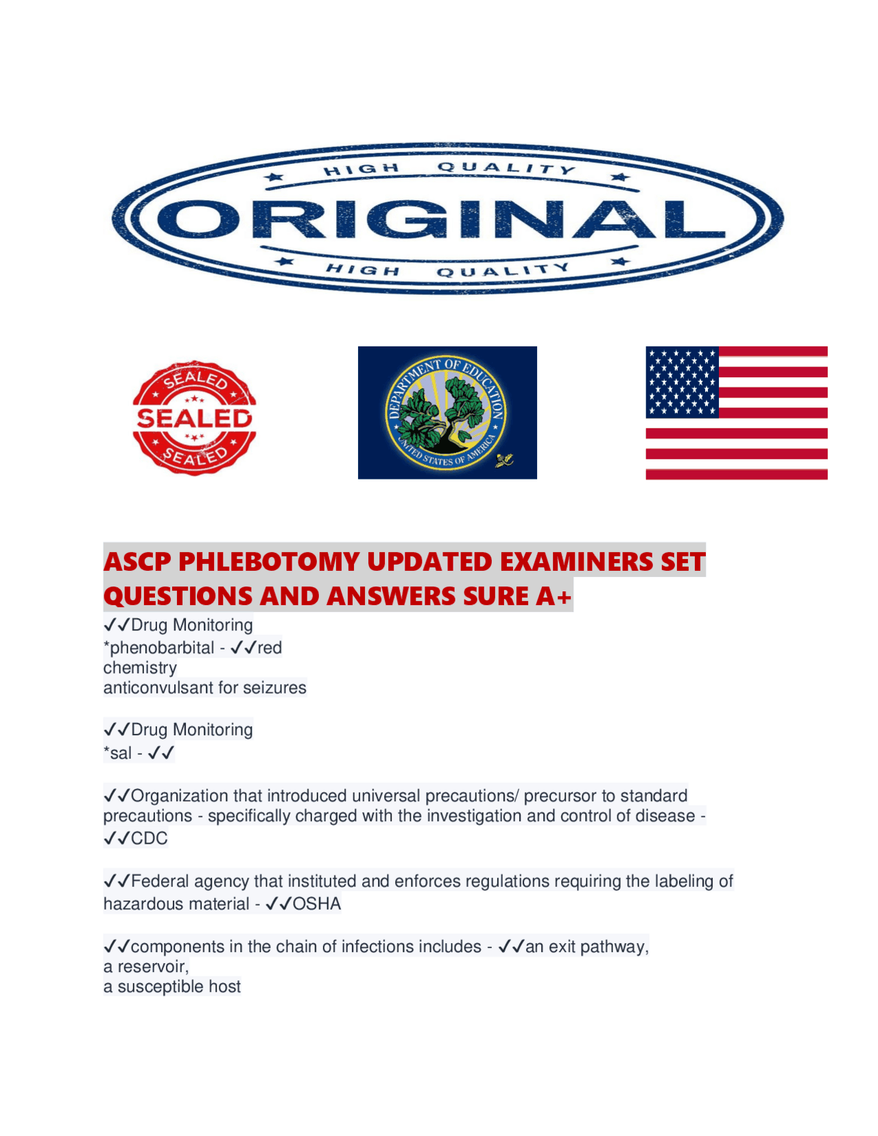 ASCP PHLEBOTOMY ALL COMPREHENSIVE EXAMS UPDATED QUESTIONS AND ANSWERS ...
