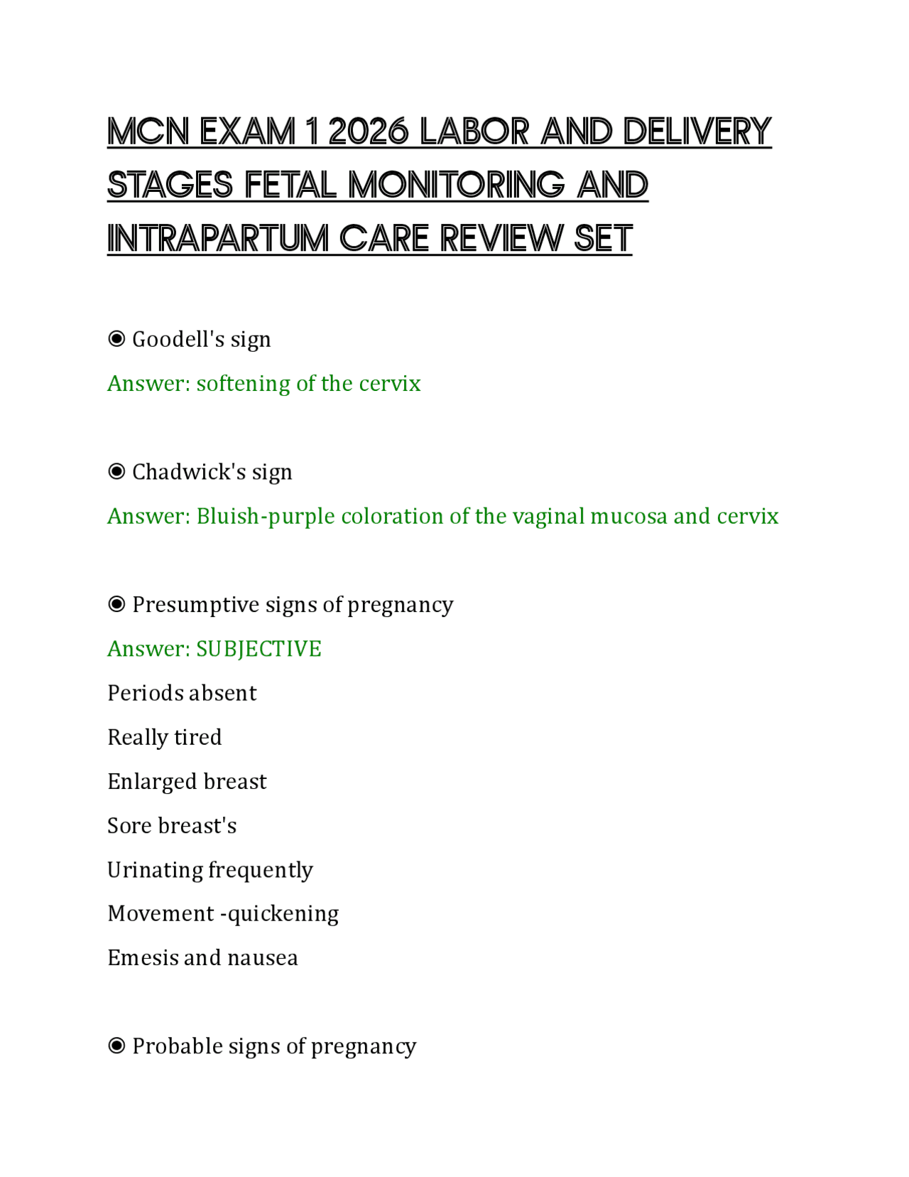 MCN EXAM 1 2026 LABOR AND DELIVERY STAGES FETAL MONITORING AND ...