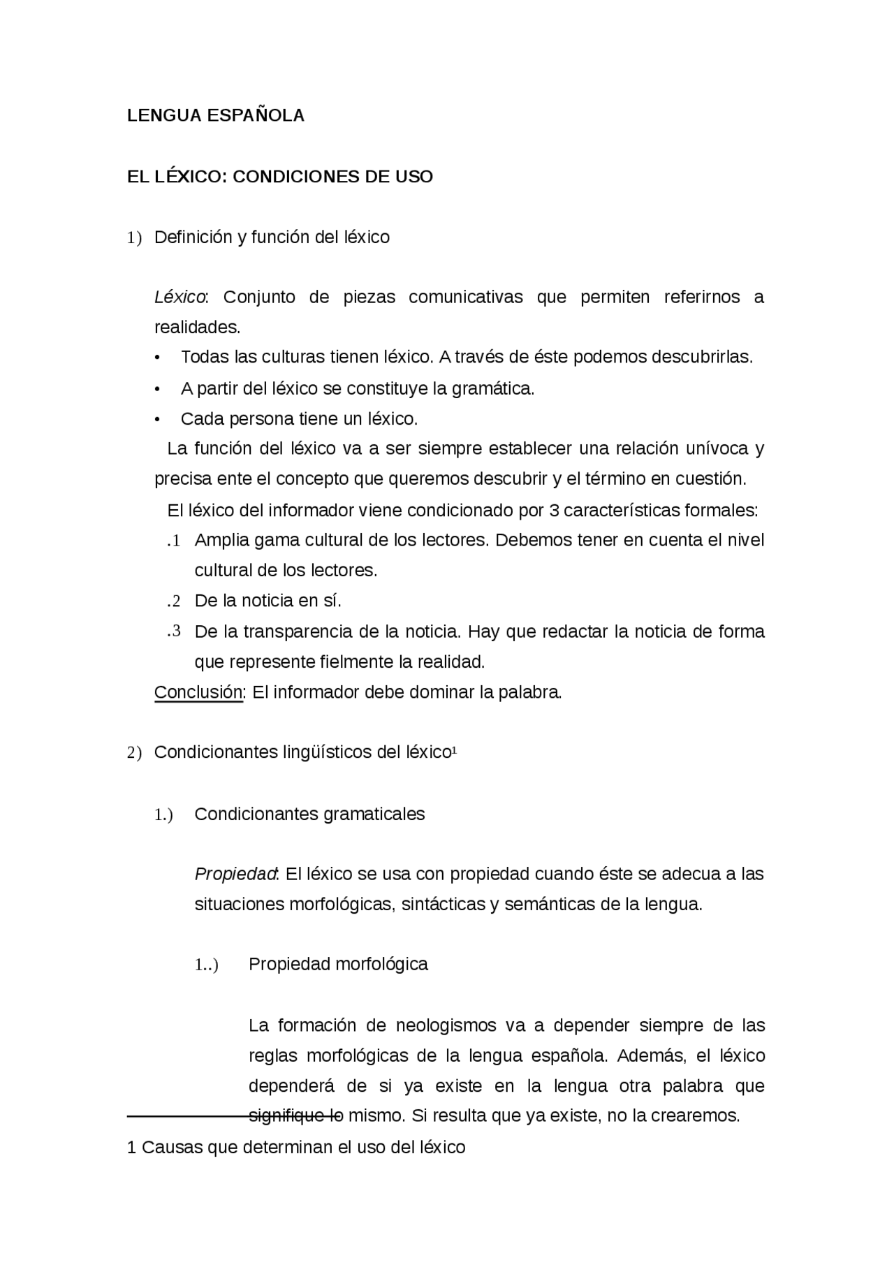 LENGUA ESPAÑOLAEL LÉXICO: CONDICIONES DE USO Definición y - Apuntes de ...