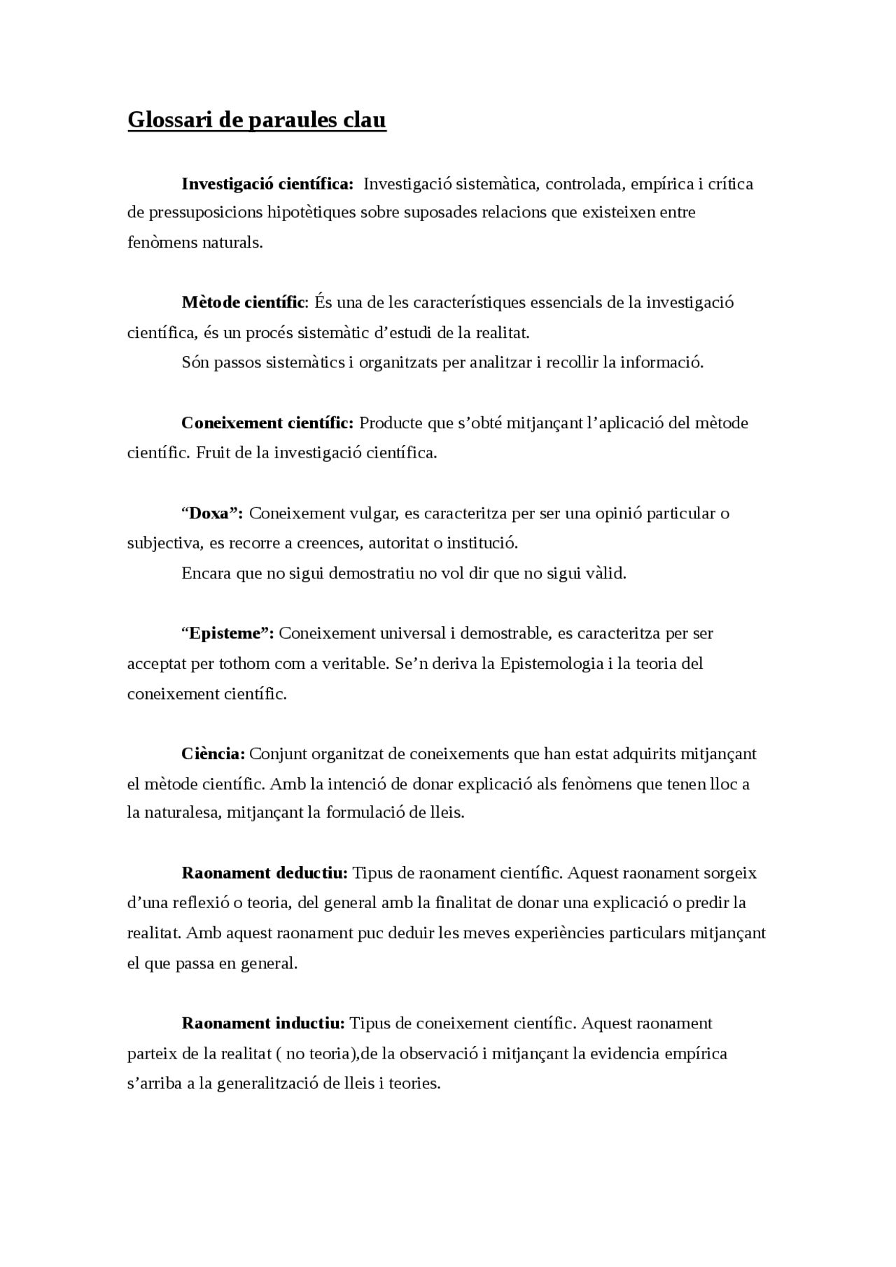 Glossari de paraules clau - Apuntes de Pedagogía - Docsity