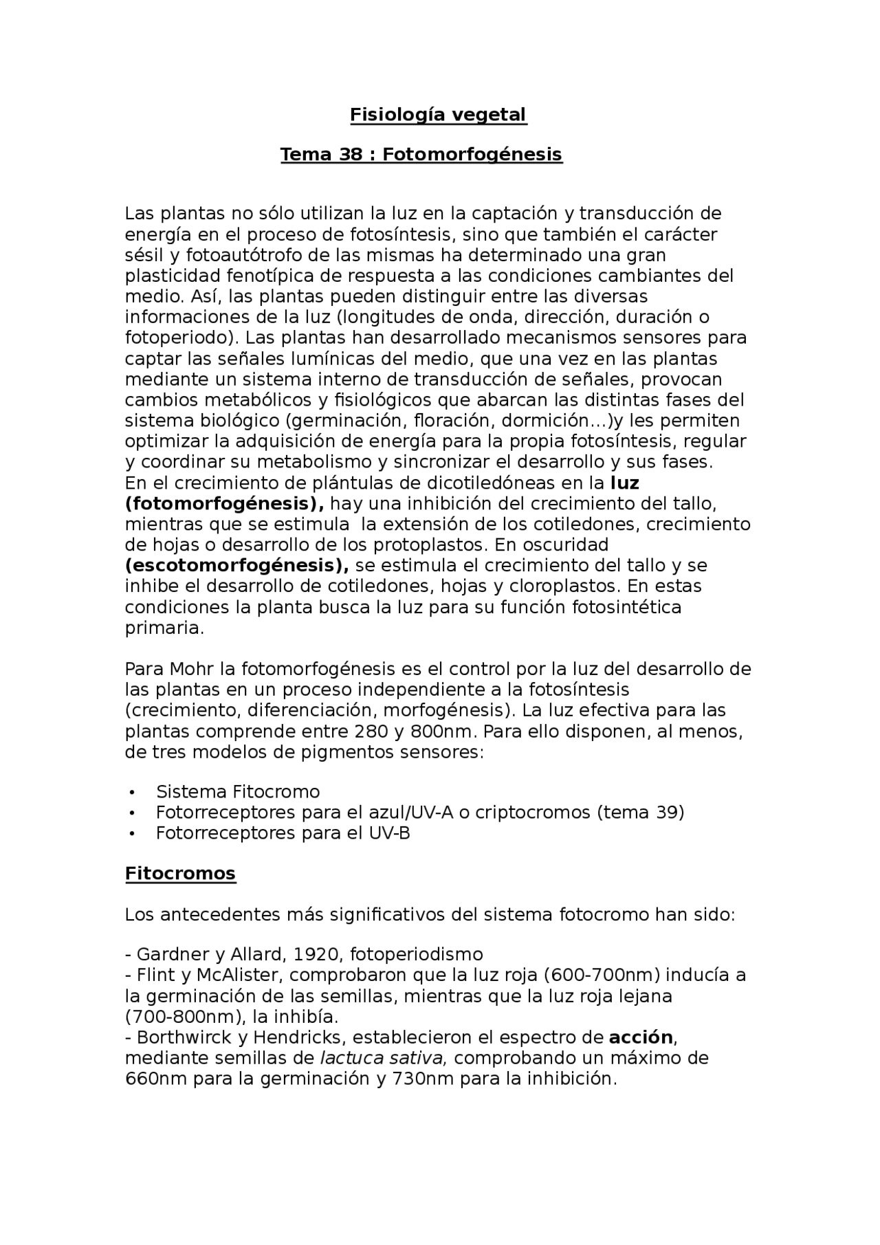 Fisio Vegetal. Tema 38 - Fotomorfogènesis - Apuntes de Fisiología de ...