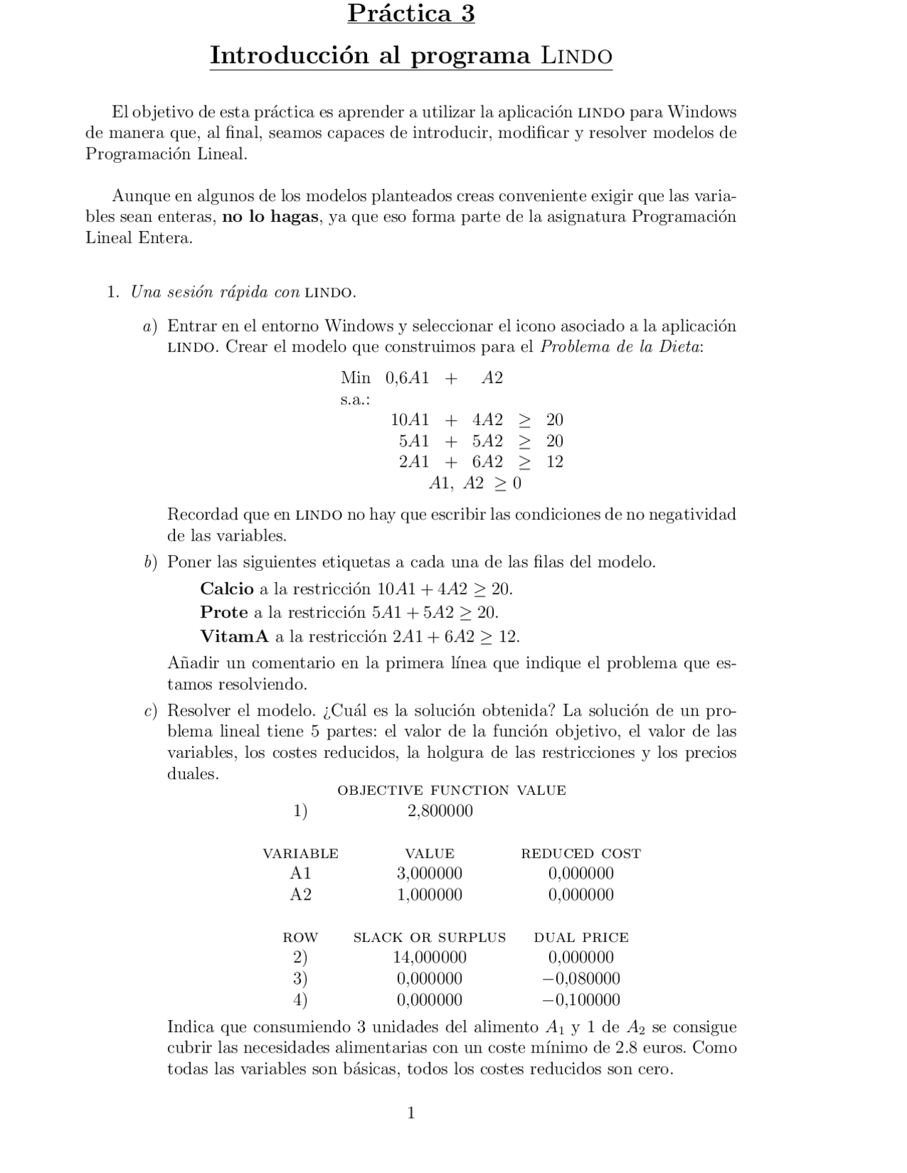 Práctica 3: Introducción al software Lindo para resolver problemas de ...