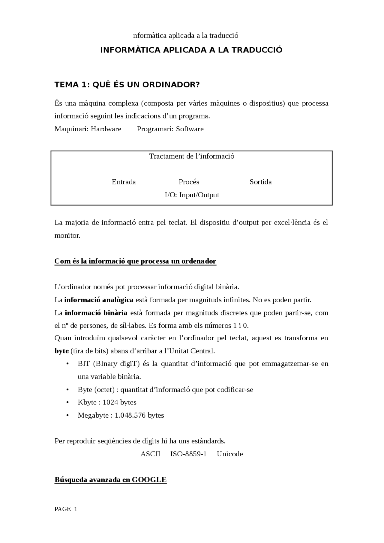 Informàtica aplicada a la traducció - Apuntes de Traducción - Docsity