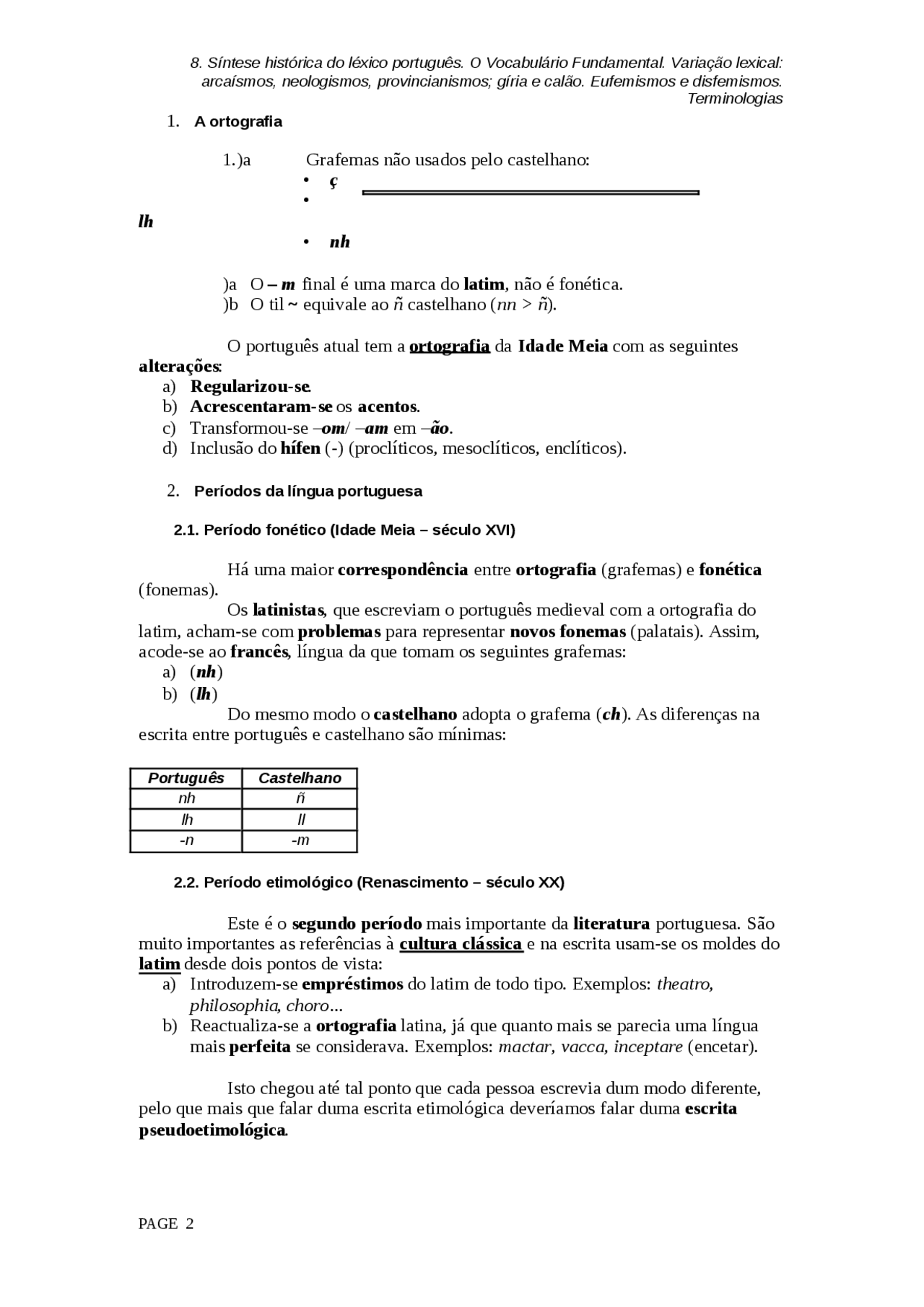 8. Síntese histórica do léxico português. O Vocabulário Fundamental ...